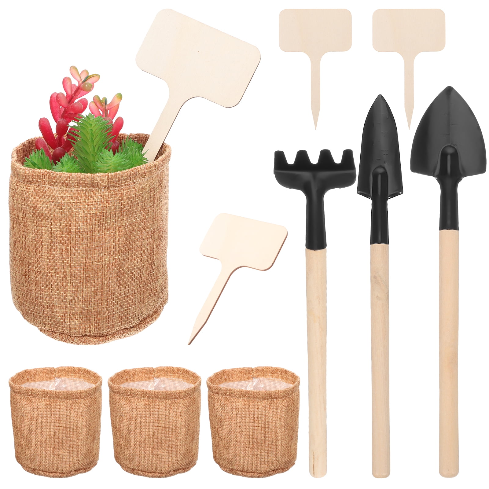 Versatile Mini Garden Tool Set with Wood Plant Markers and Lightweight ...