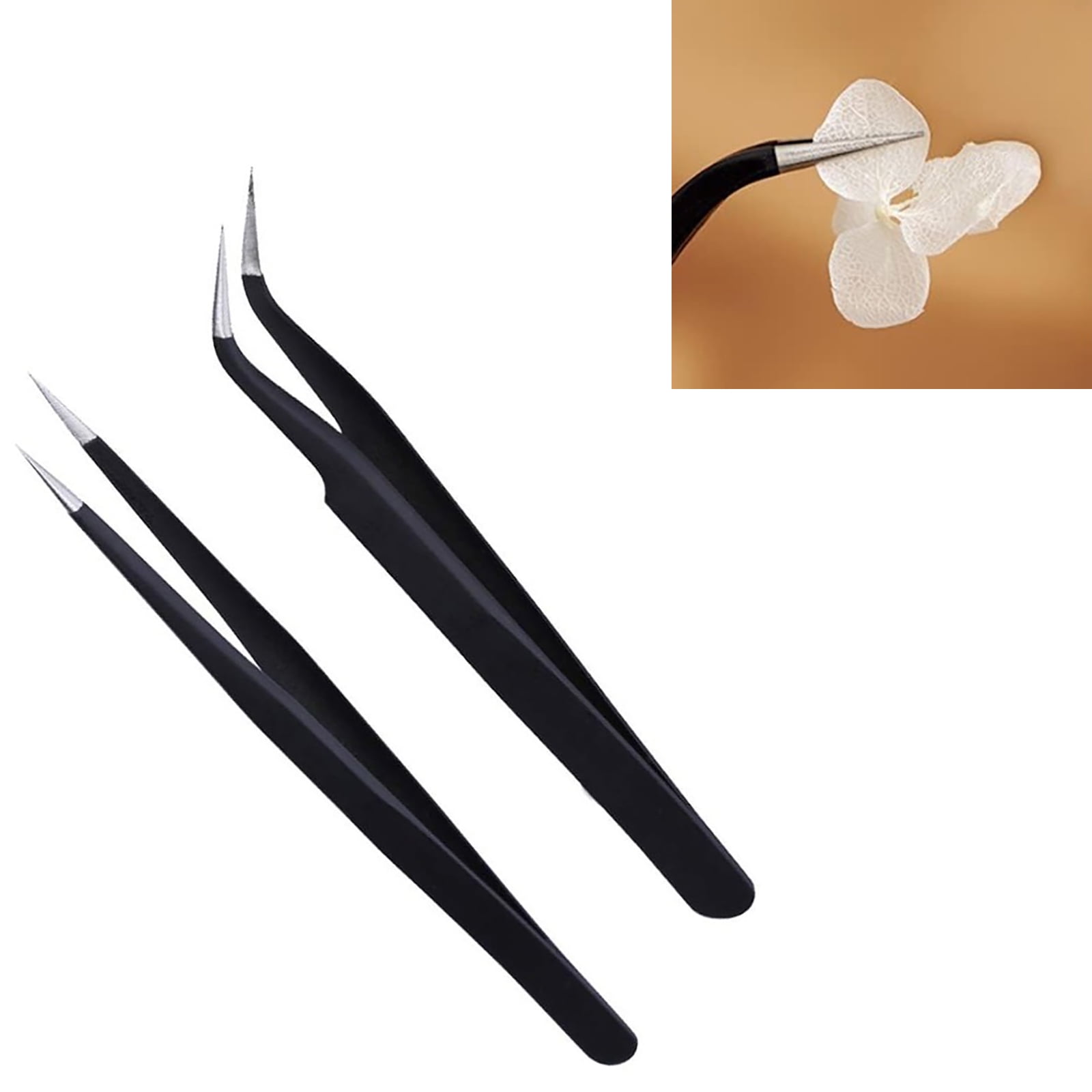 Versatile Nail Decor Tweezers Tools 2-Pc Black Set for Screws & Nuts ...