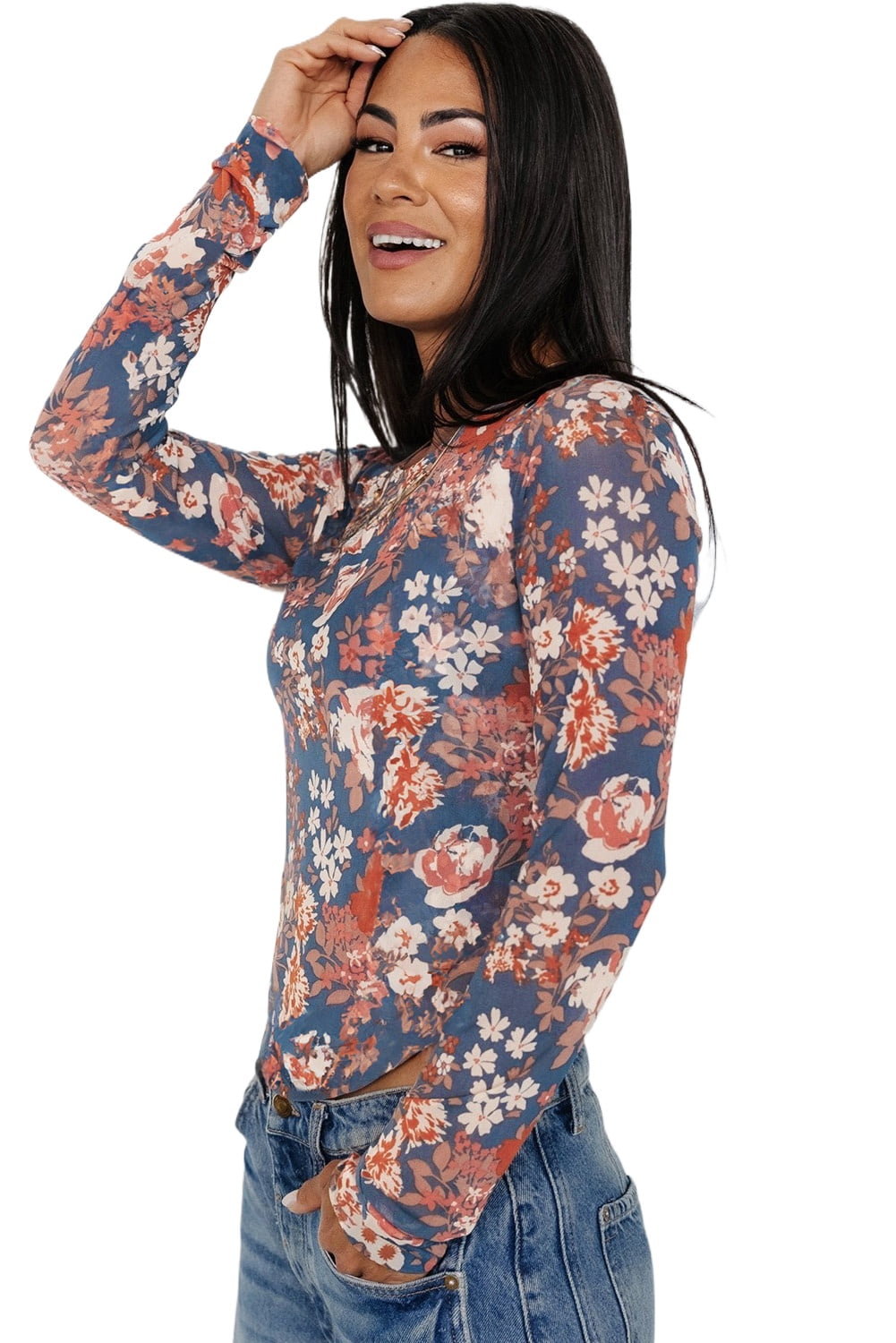 Versatile Orchid Petal Floral Print Sheer Top - Perfect for Multi ...