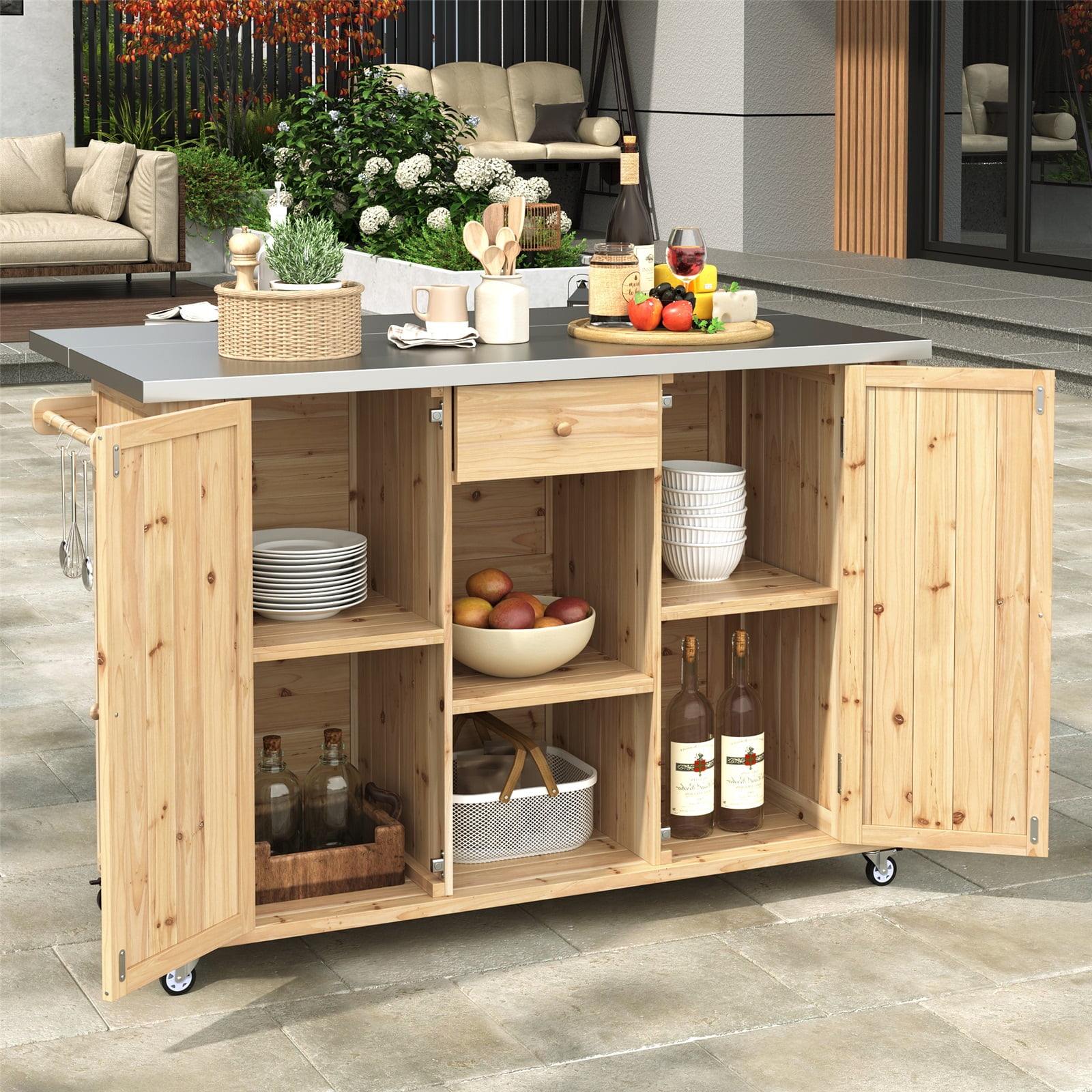 Versatile Outdoor Cabinet With Folding & Expandable Work Surfaces, Ample Storage Space, And ...