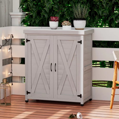 Versatile Outdoor Potting Bench with Storage Cabinet & Stainless Steel ...