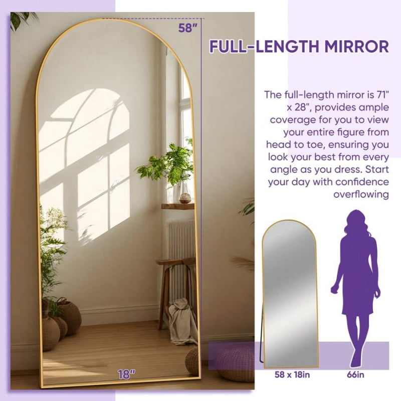 Versatile Placement Antok Full Length Mirror, 57"X19" Arch Floor Mirror, Floor Standing Mirror ...