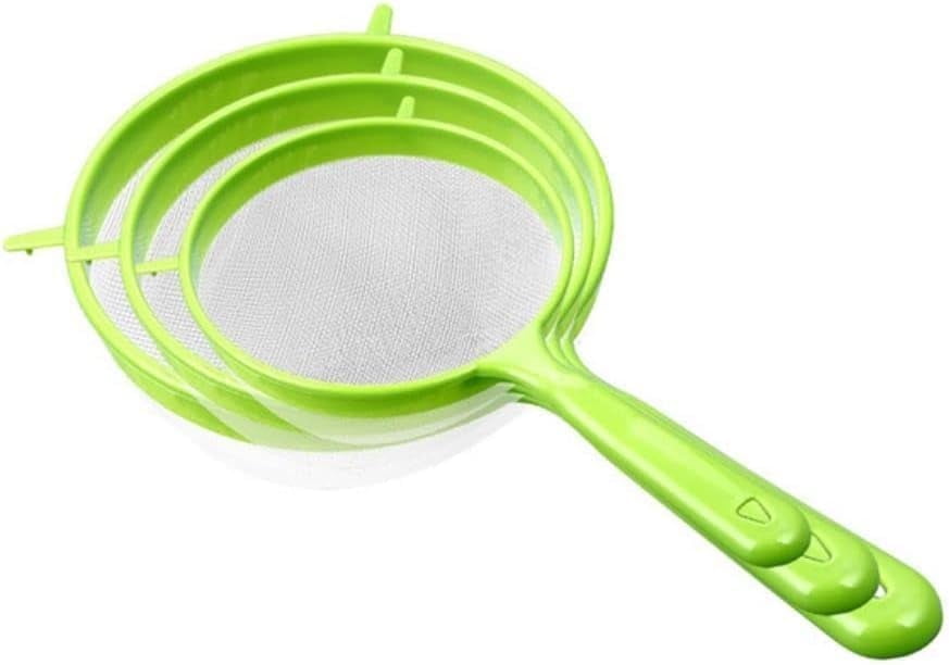 Versatile Set: Includes 3 green plastic flour sifters with long handles ...