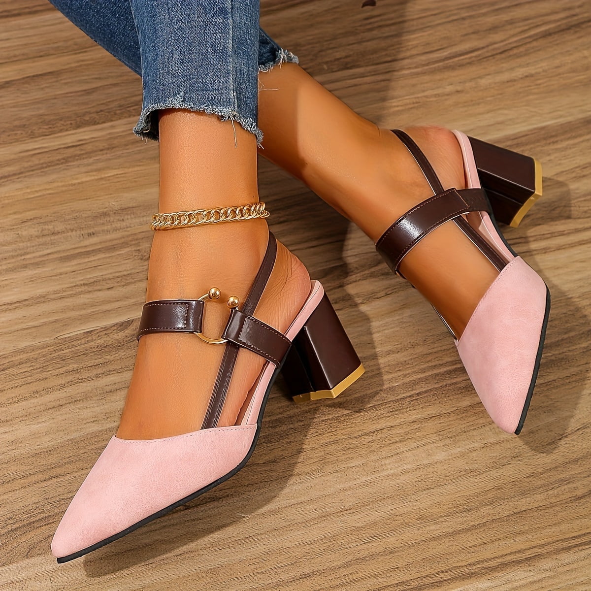 Versatile Slingback Shoes - Women's Pointed Toe Block High Heel Sandals ...