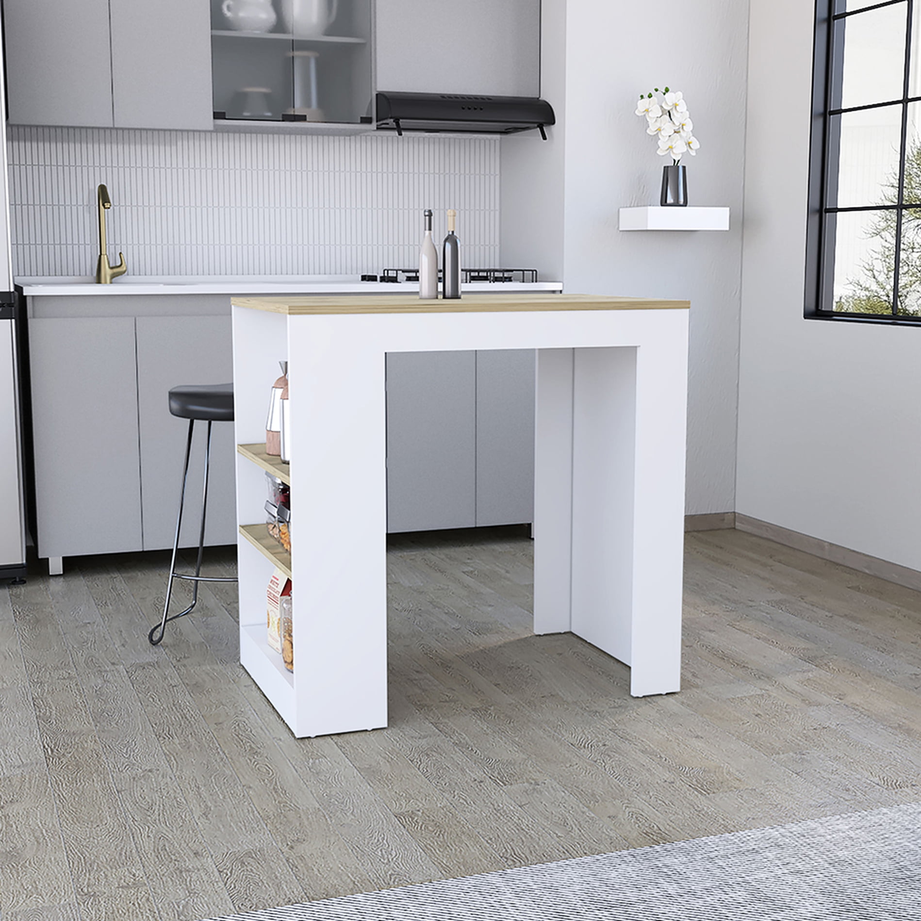 Versatile Stationary Kitchen Island With 3 Shelves For Functional ...
