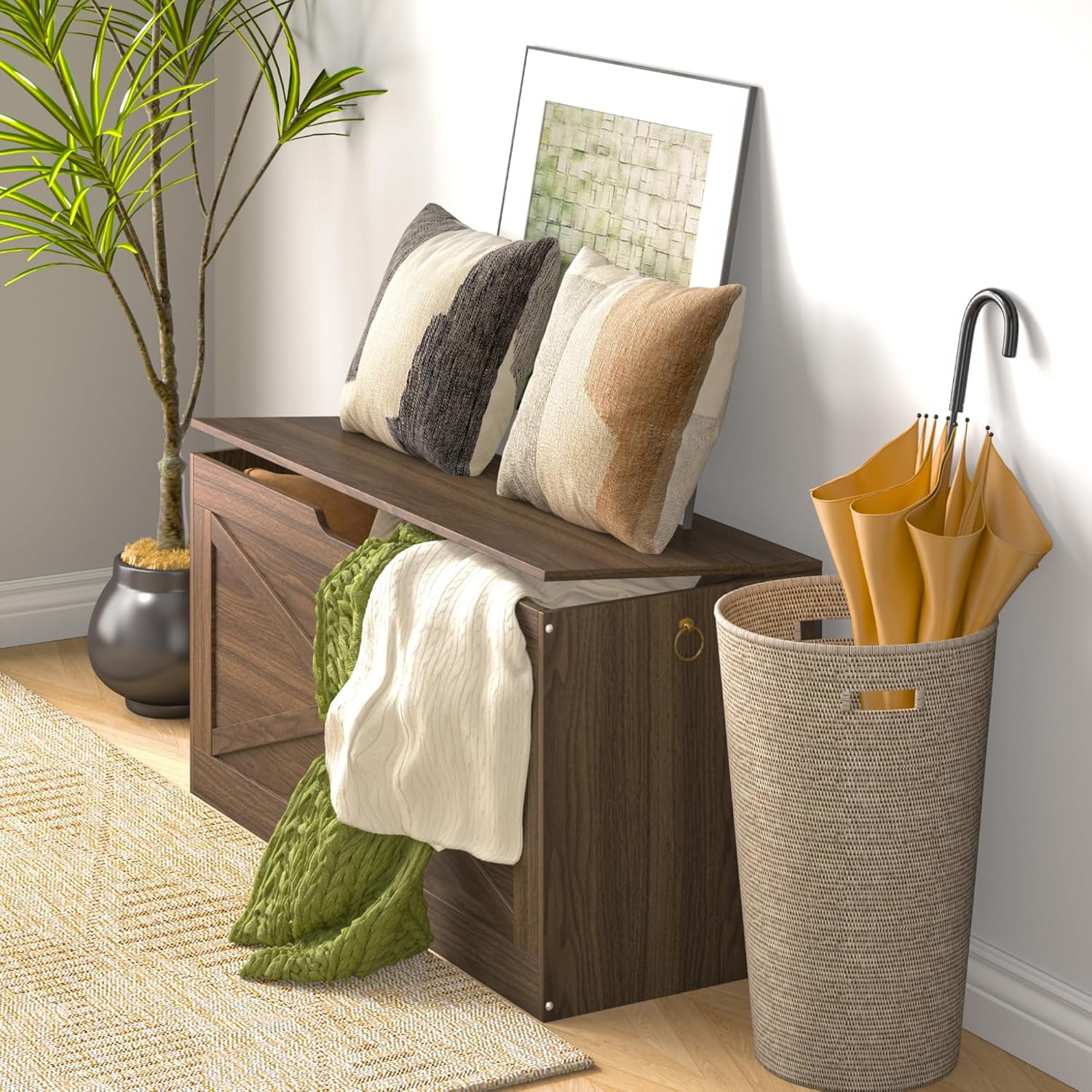 Versatile Storage Chest, 39.4" Wooden Storage with Safety Hinges ...