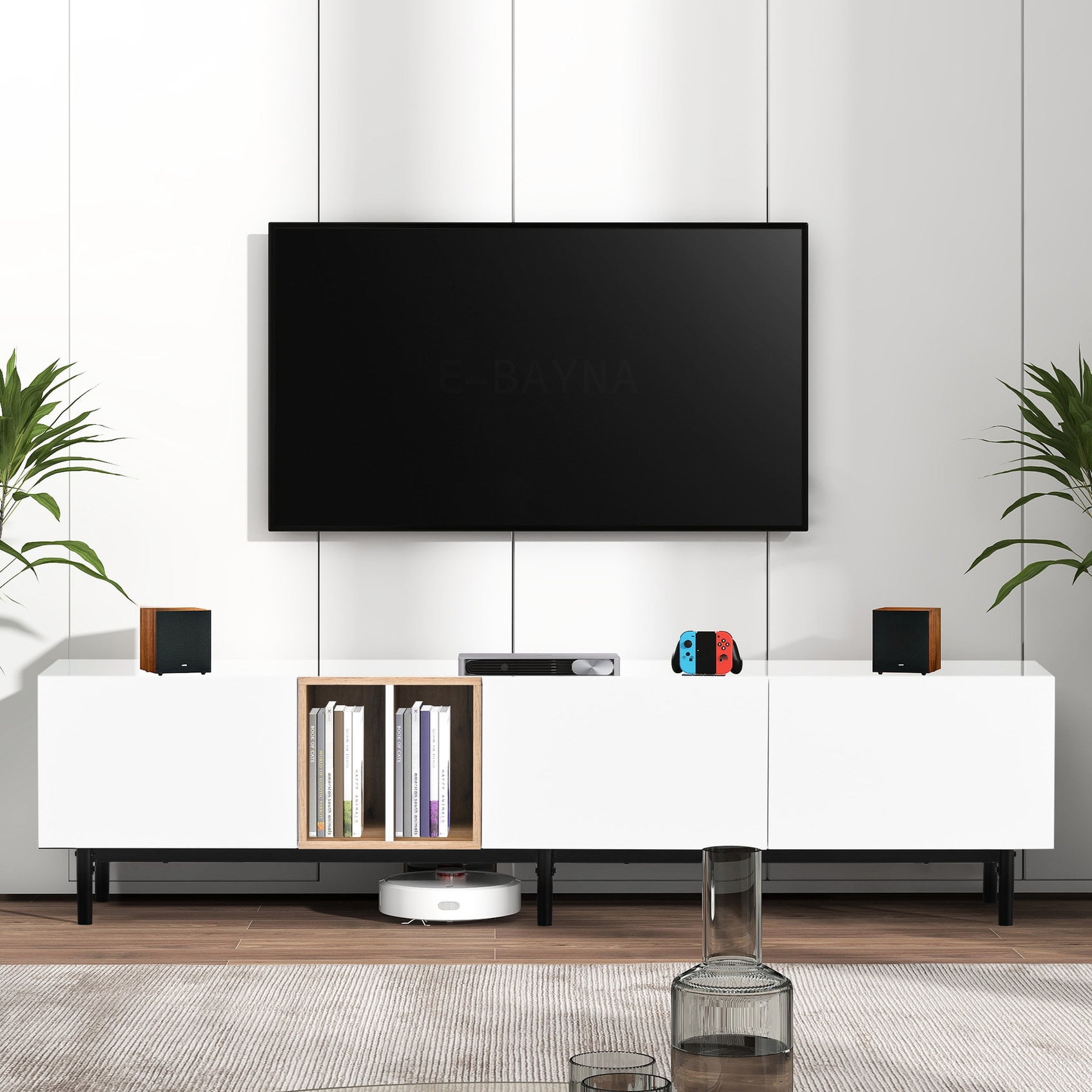 Versatile Storage Solution - 80-inch TV Stand with Open Shelving and ...