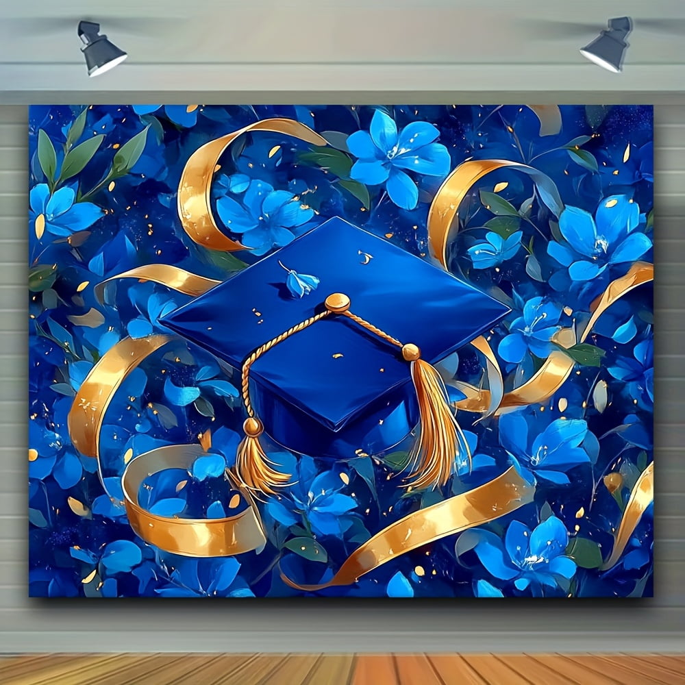 Versatile Studio Backdrop Featuring a Blue Graduation Cap Design ...