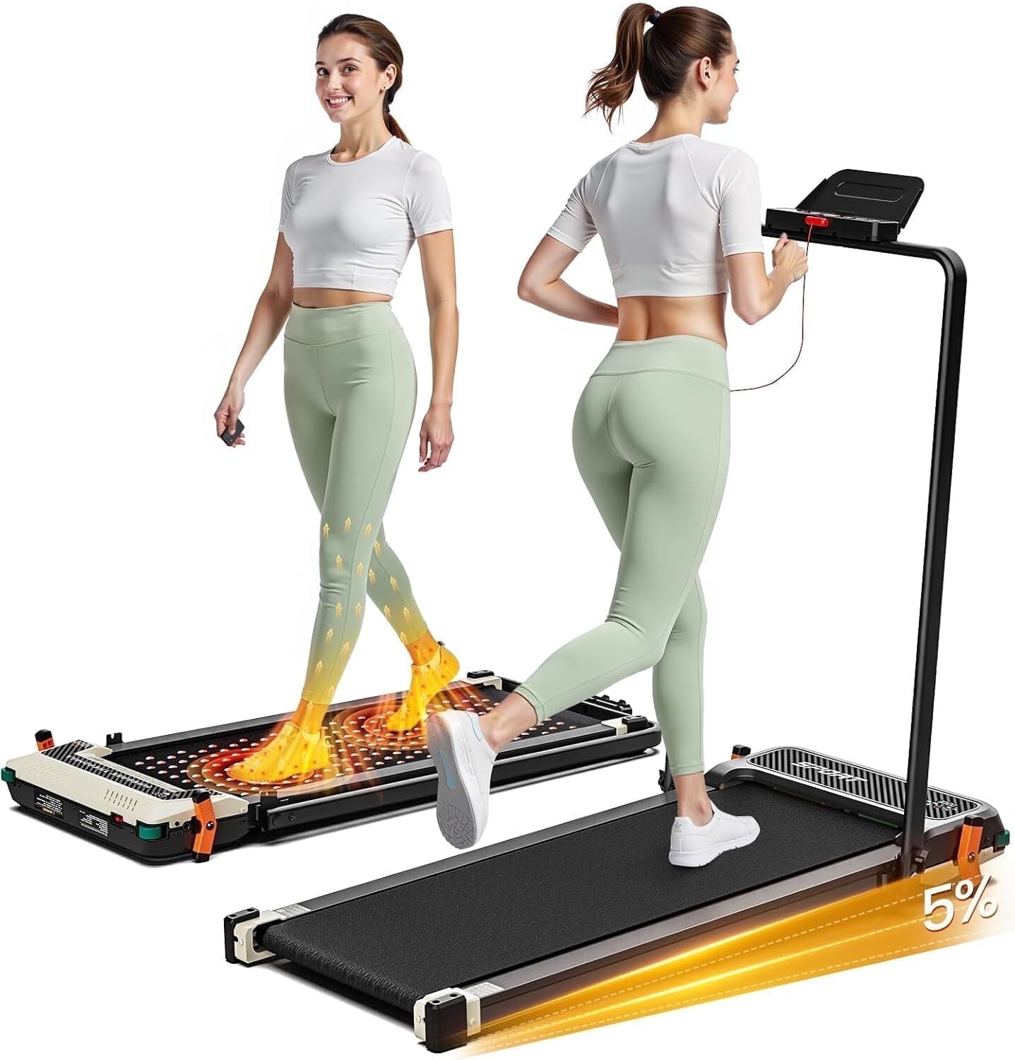 AKLUER Walking Pad with Incline - Dual-Sided Under Desk Treadmill with ...