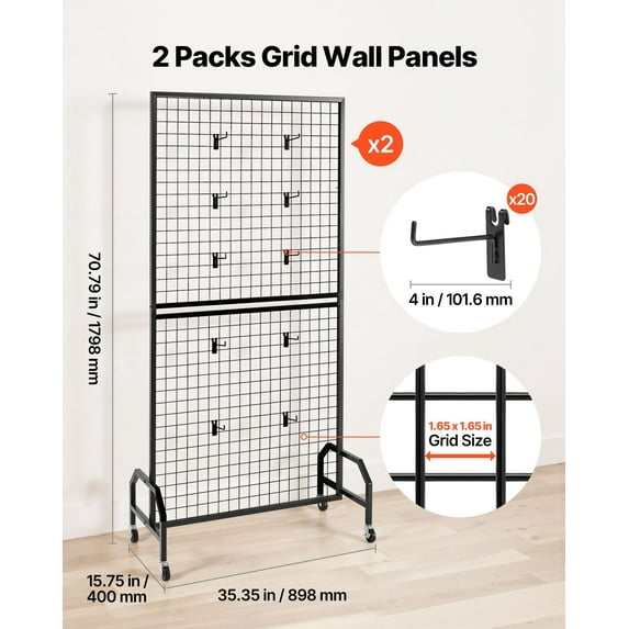 Versatile Wire Grid Panel with Casters, 2-Pack Large Display Screen ...
