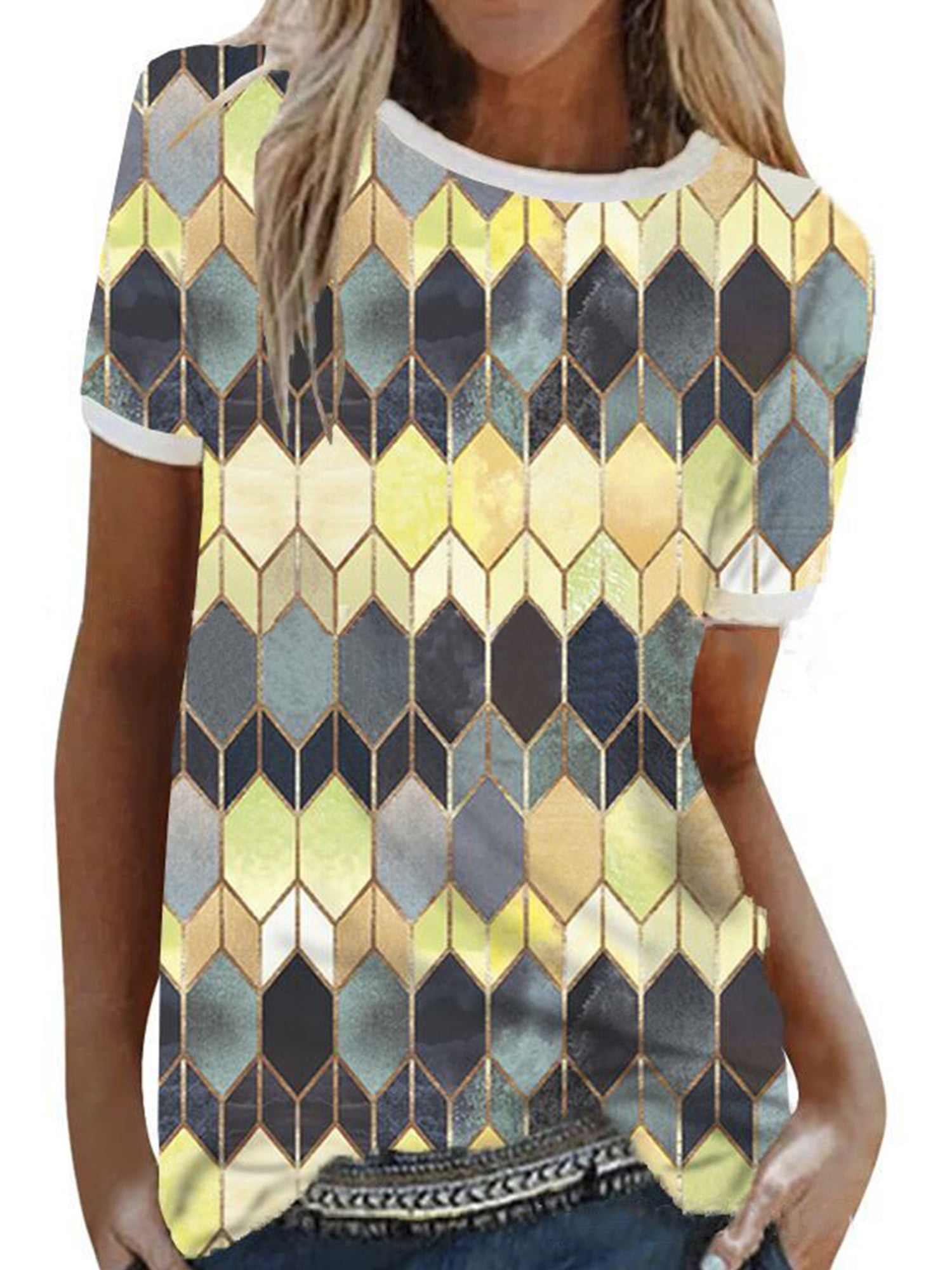 Versatile Women's Geometric Print TShirt Pairs Well with Shorts ...