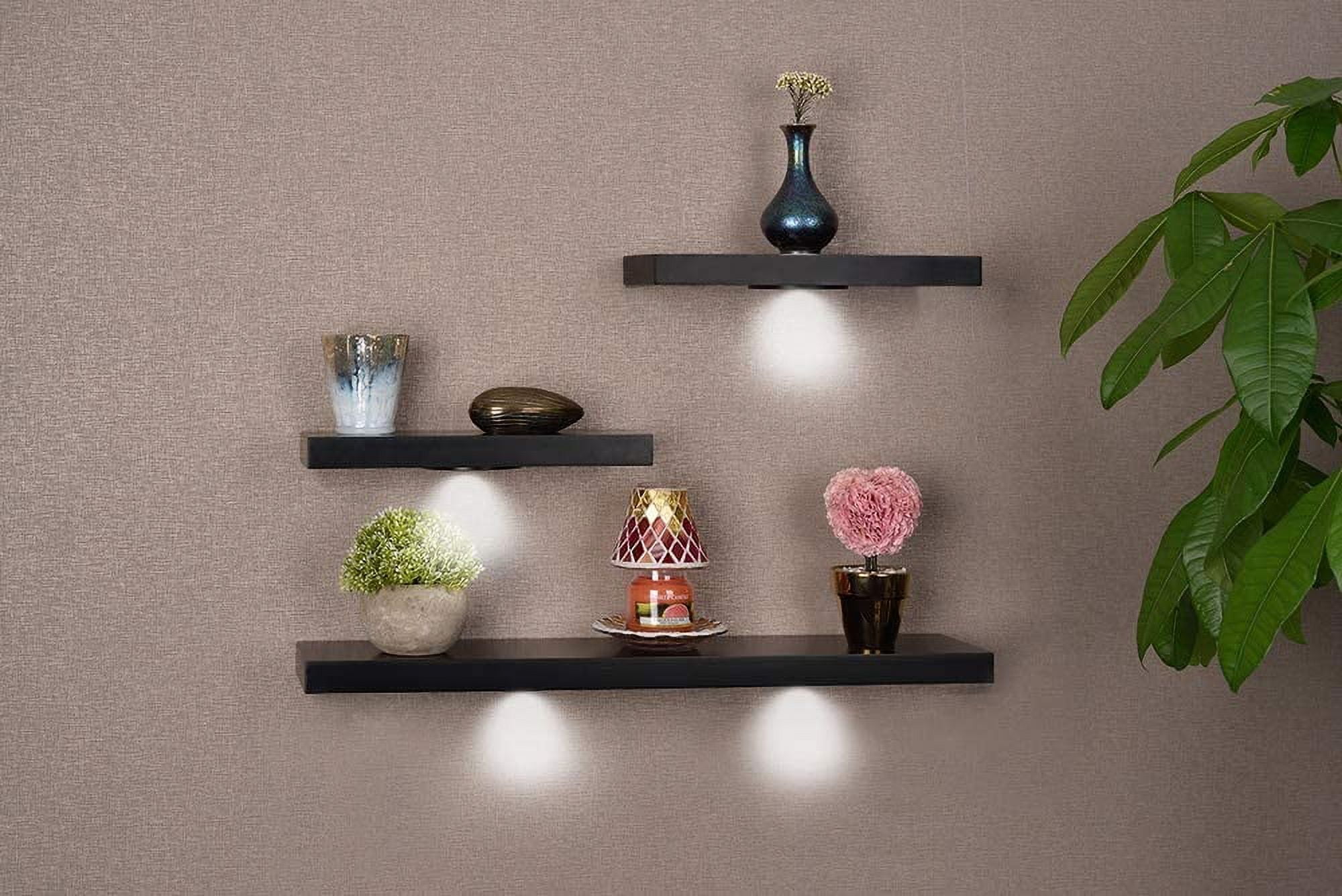Versatile Wood Floating Wall Shelves with - Black (Set of 3) - Walmart.com