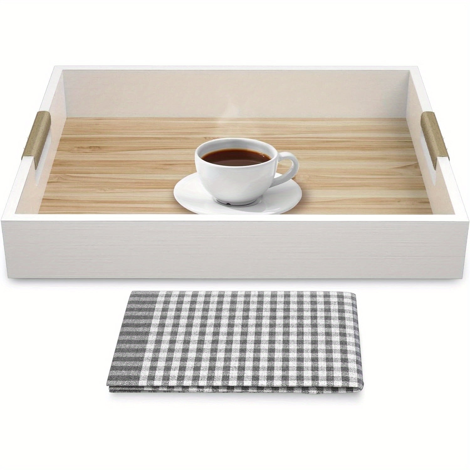 Versatile Wooden Serving Tray with Handles - Durable Easy Clean ...