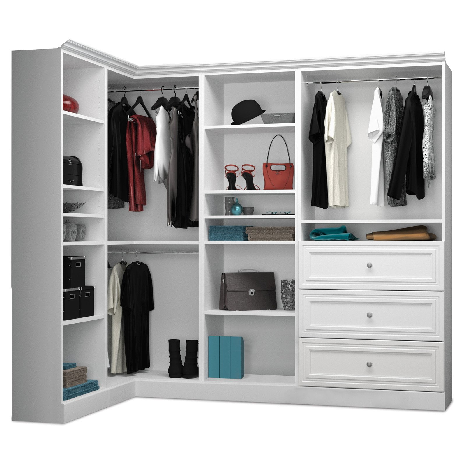 Bestar Versatile 97"W Engineered Wood Walk-In Closet Organizer in White ...