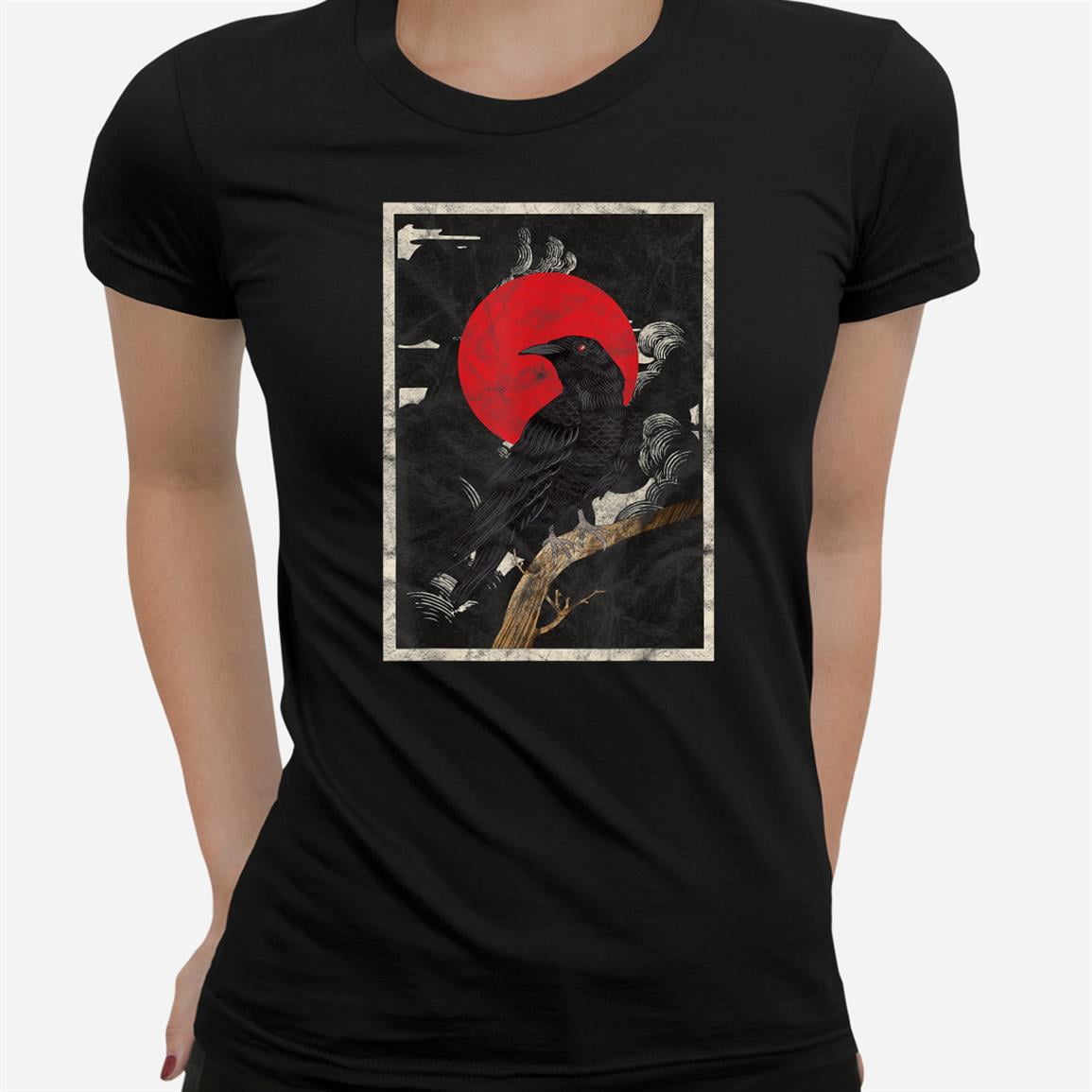Versatile designs for all occasions, Red Moon Raven Graphic Black Crowt ...