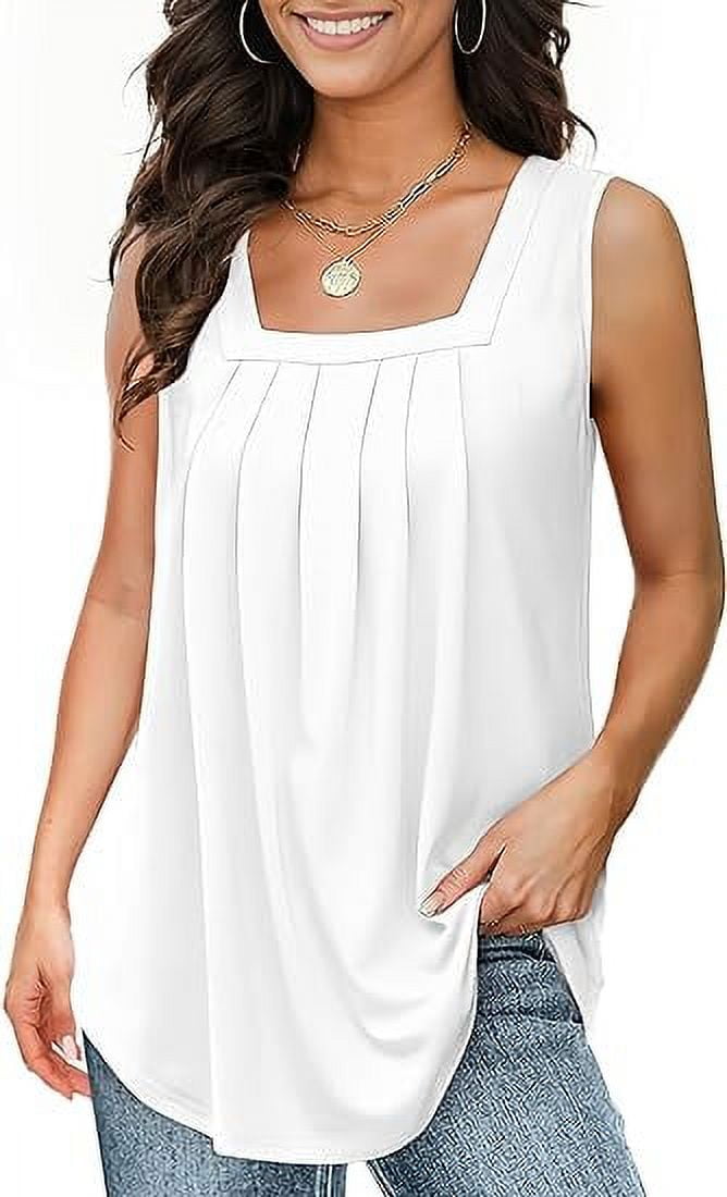 Versatile, fashionable, square-neck gathered pleat swing tank top for ...