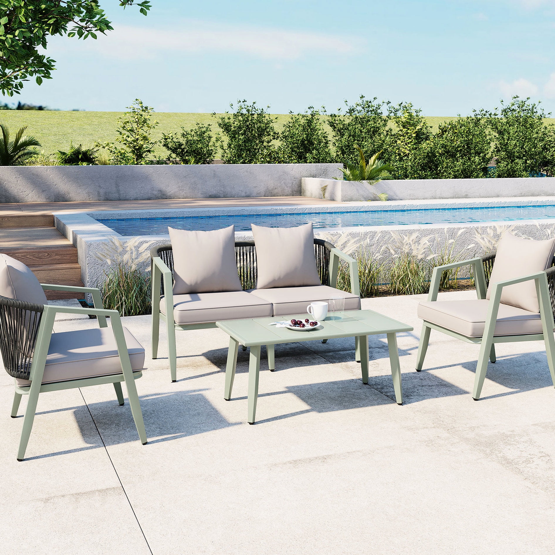 Versatile outdoor seating arrangement / Relaxing experience on poolside ...