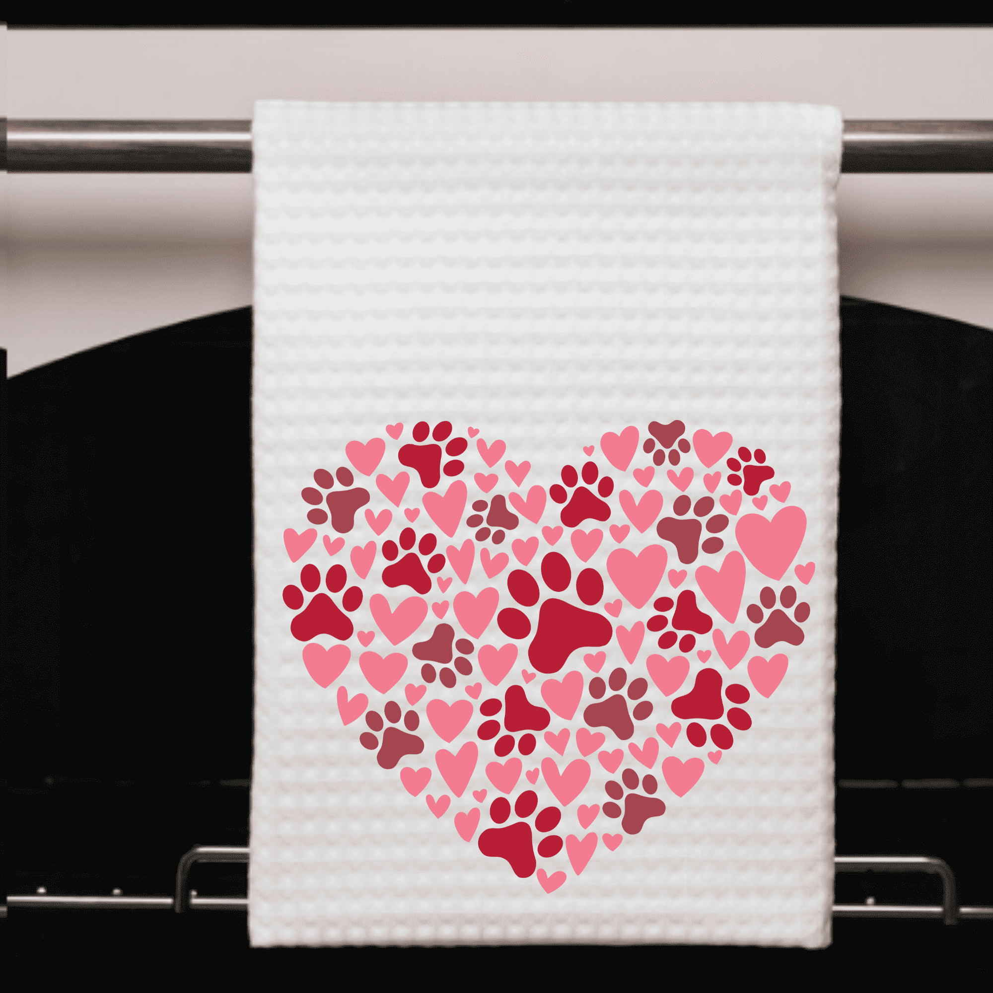Versatility Paw Prints Waffle Weave Kitchen Towel, 16"W x 24"L, Hearts ...