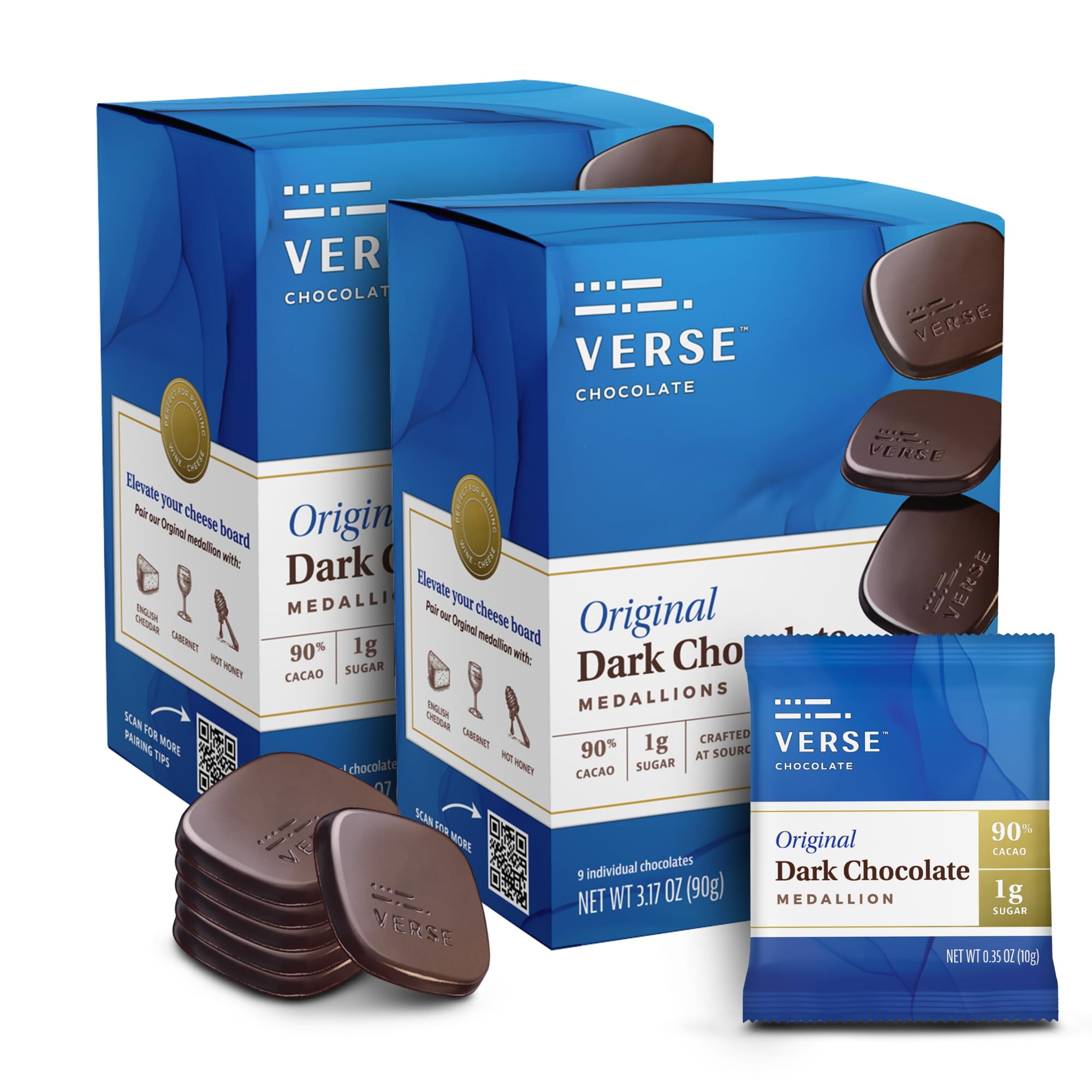 Verse 90% Dark Chocolate Squares MDA05 - Only 1g Cane Sugar - Creamy ...