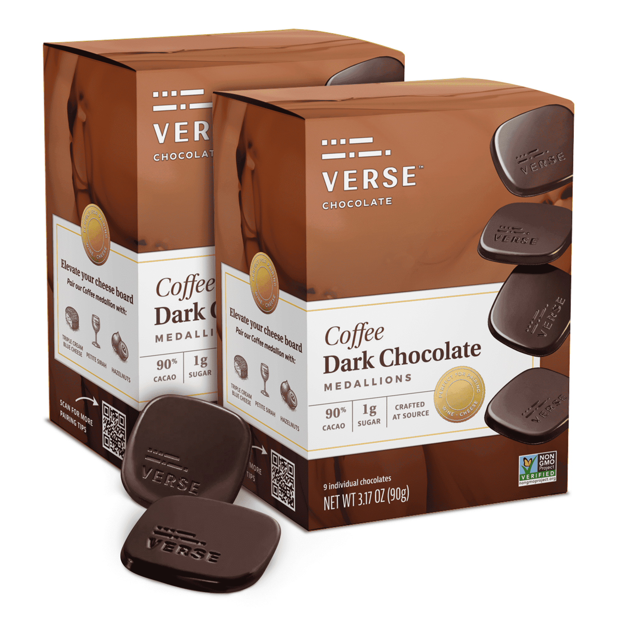 Verse Chocolate 90% Dark Chocolate Coffee Squares, 1g Cane Sugar ...