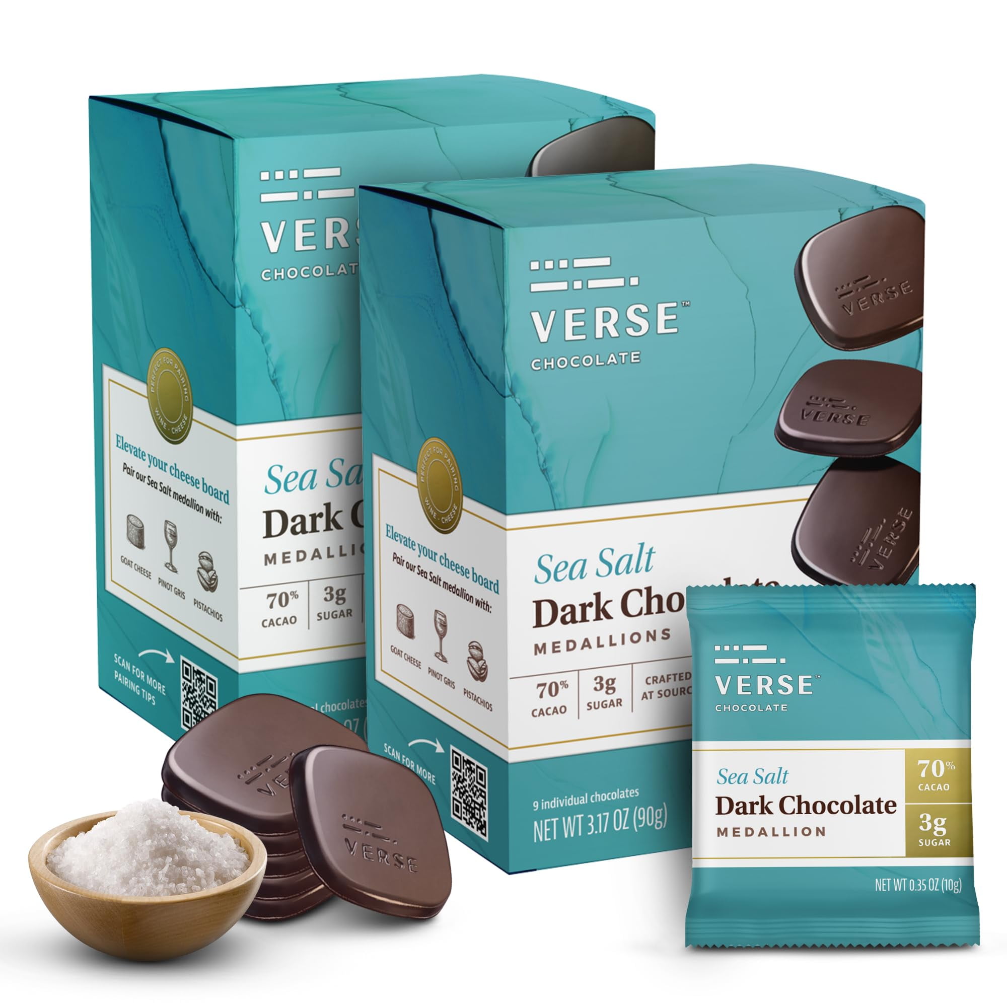 Verse Dark Chocolate Sea BCF26 Salt Squares - Only 3g Cane Sugar ...