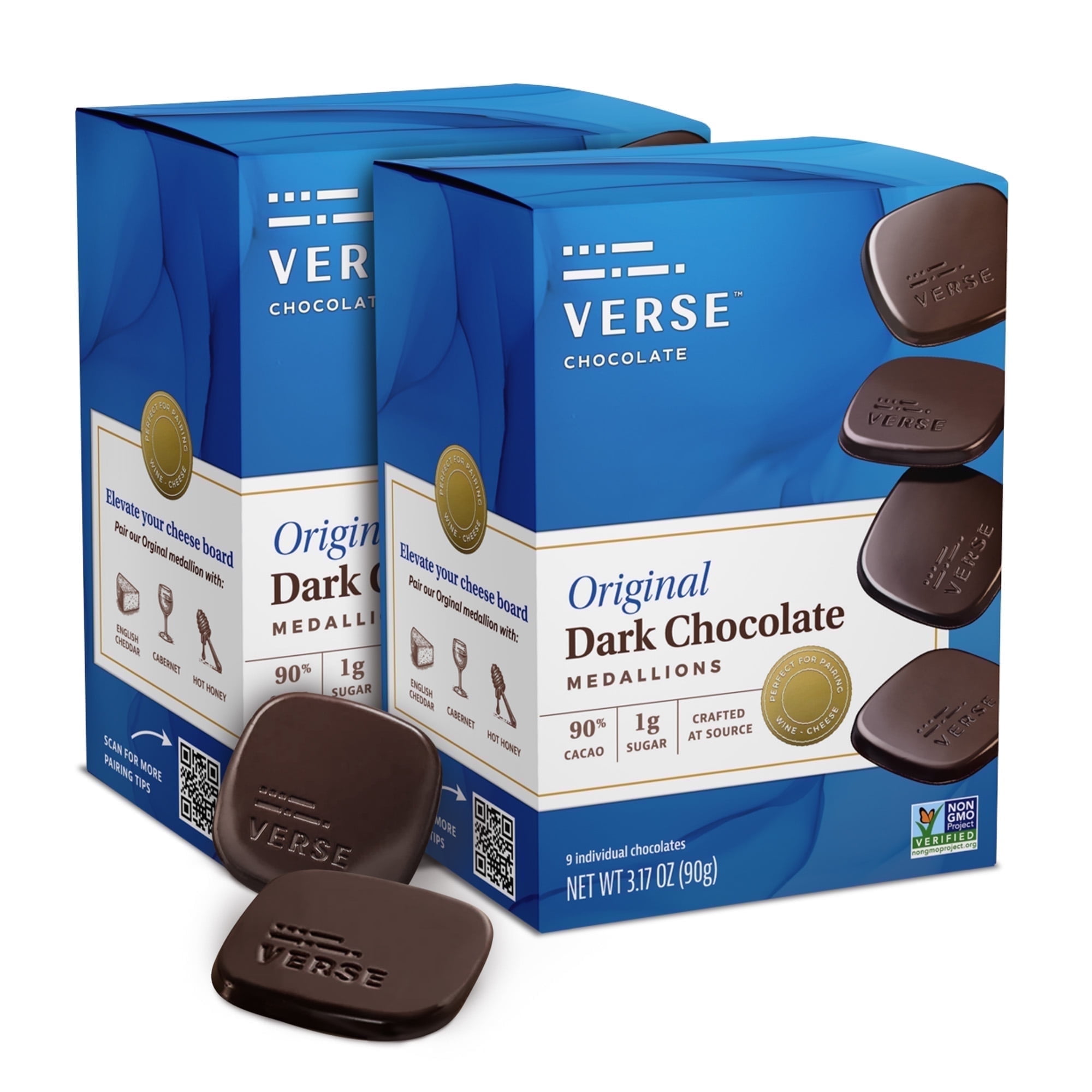 Verse Chocolate 90% Dark Chocolate Squares, 1g Cane Sugar, Individually ...