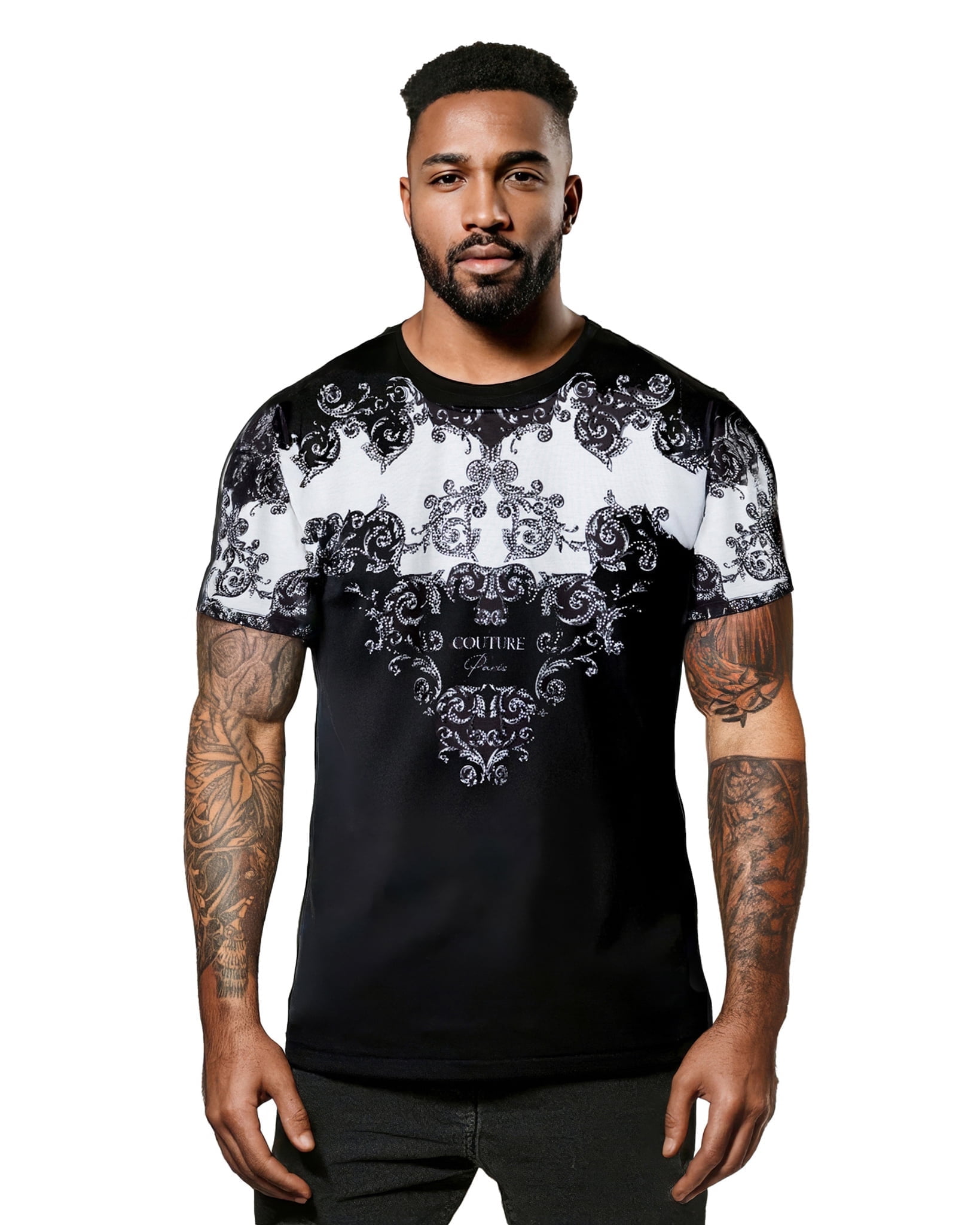 Verselli Men’s COUTURE Baroque T-Shirt – Urban SLIM Short Sleeve ...