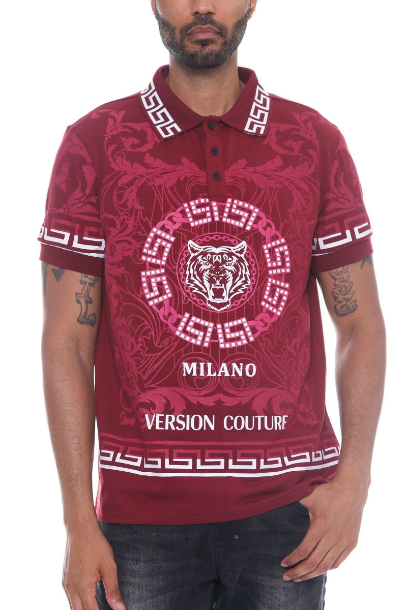 Version Couture Mens Collar Polo Shirt Casual Designer Greek Printed ...