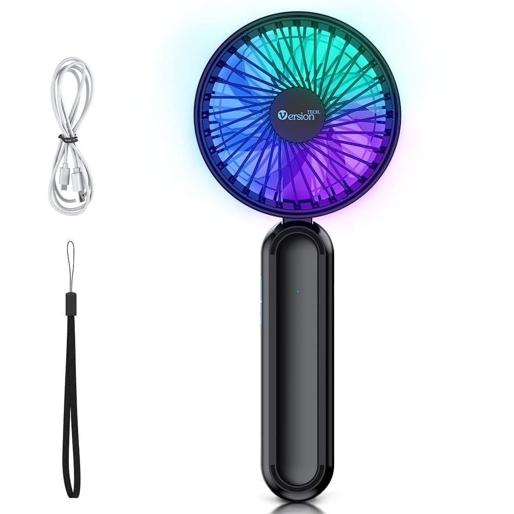 VersionTech Portable Handheld Fan, RGB Light, 5 Speed, 180Â° Foldable ...
