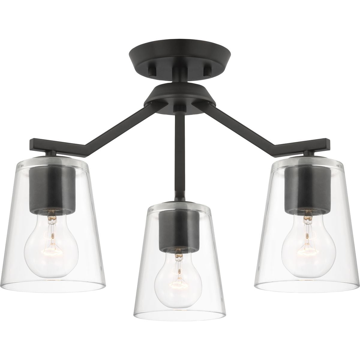 Vertex Collection Three-Light Matte Black Clear Glass Contemporary ...