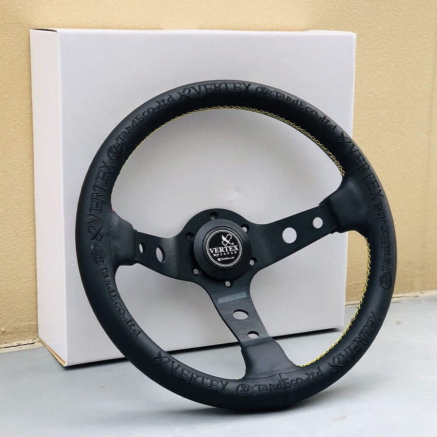 Vertex Leather Deep Dish Modified Steering Wheel Black Yellow ...