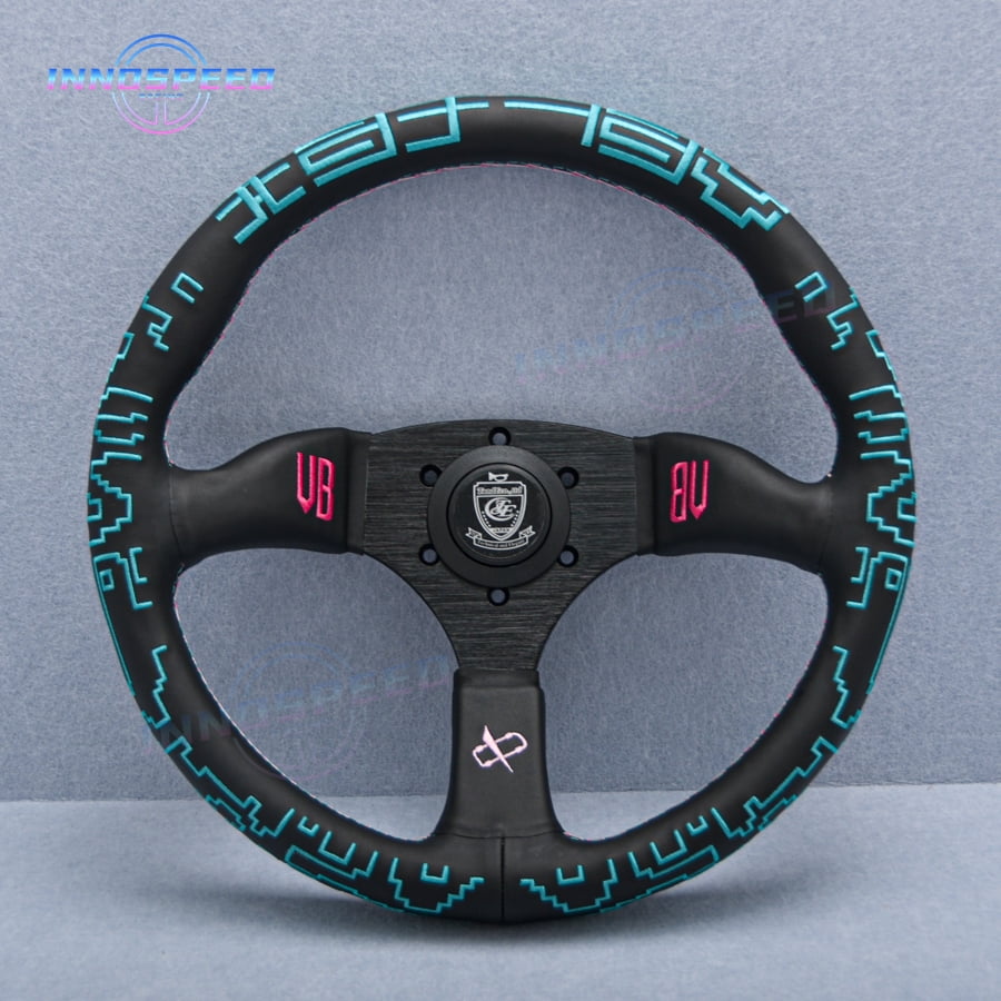 Vertex x BOWZ Collaboration JDM Steering Wheel New 350mm Black Leather ...