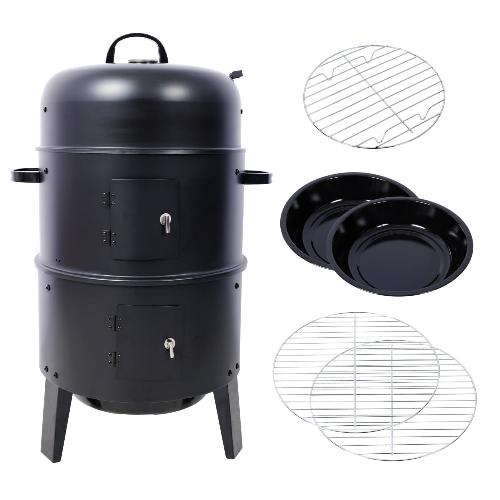 Vertical 17 Inch Steel Charcoal Smoker, Heavy Duty Round BBQ Grill for ...