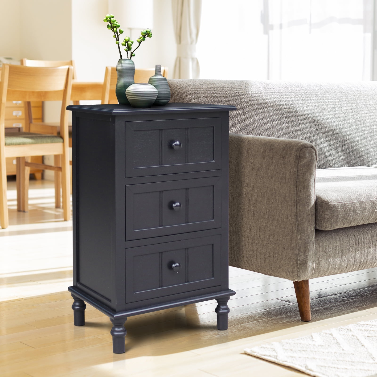 Vertical 3-Drawer Side Table with Storage, Narrow Desk for Living Room ...