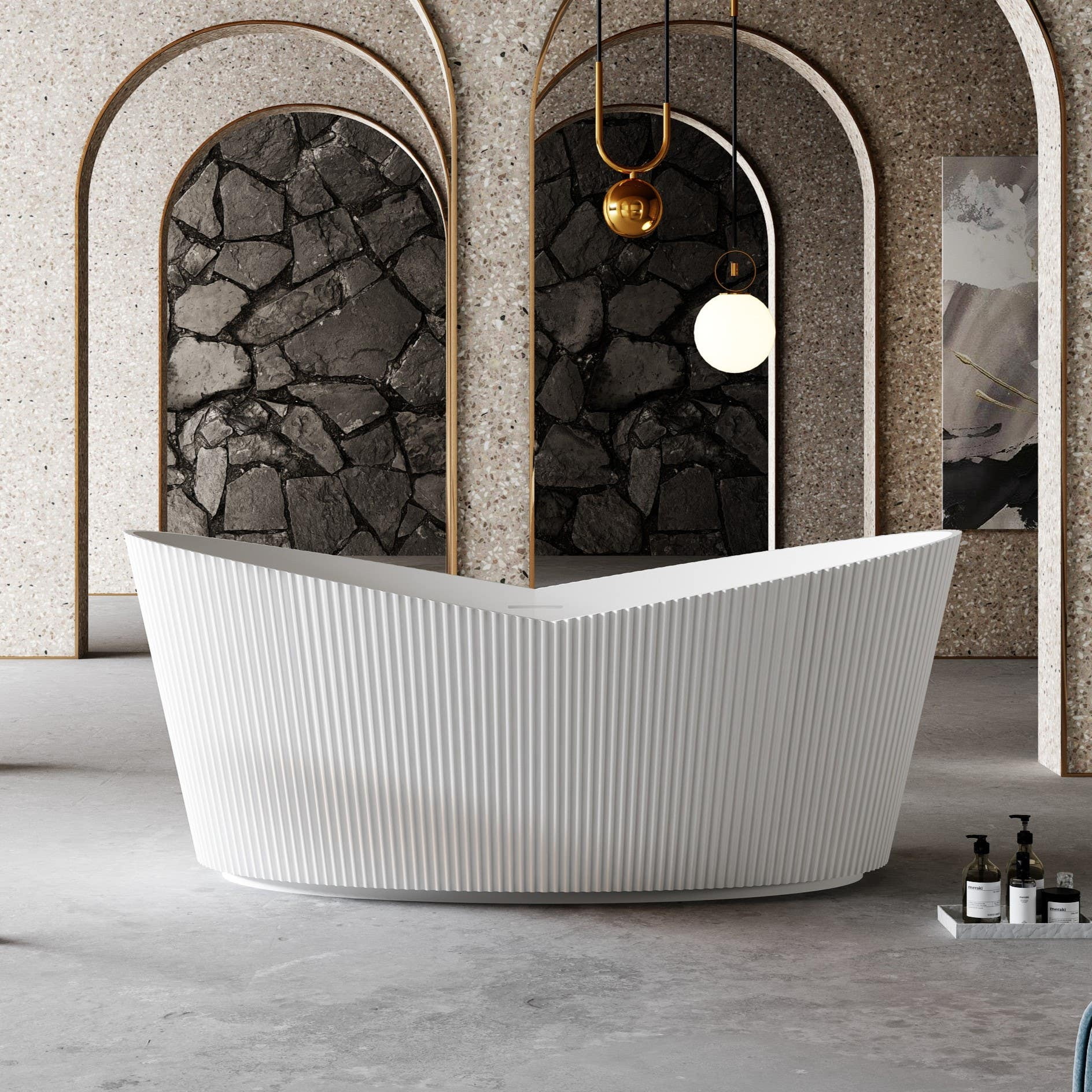 Vertical 67 Inch Acrylic Fluted Double Slipper Freestanding Tub ...