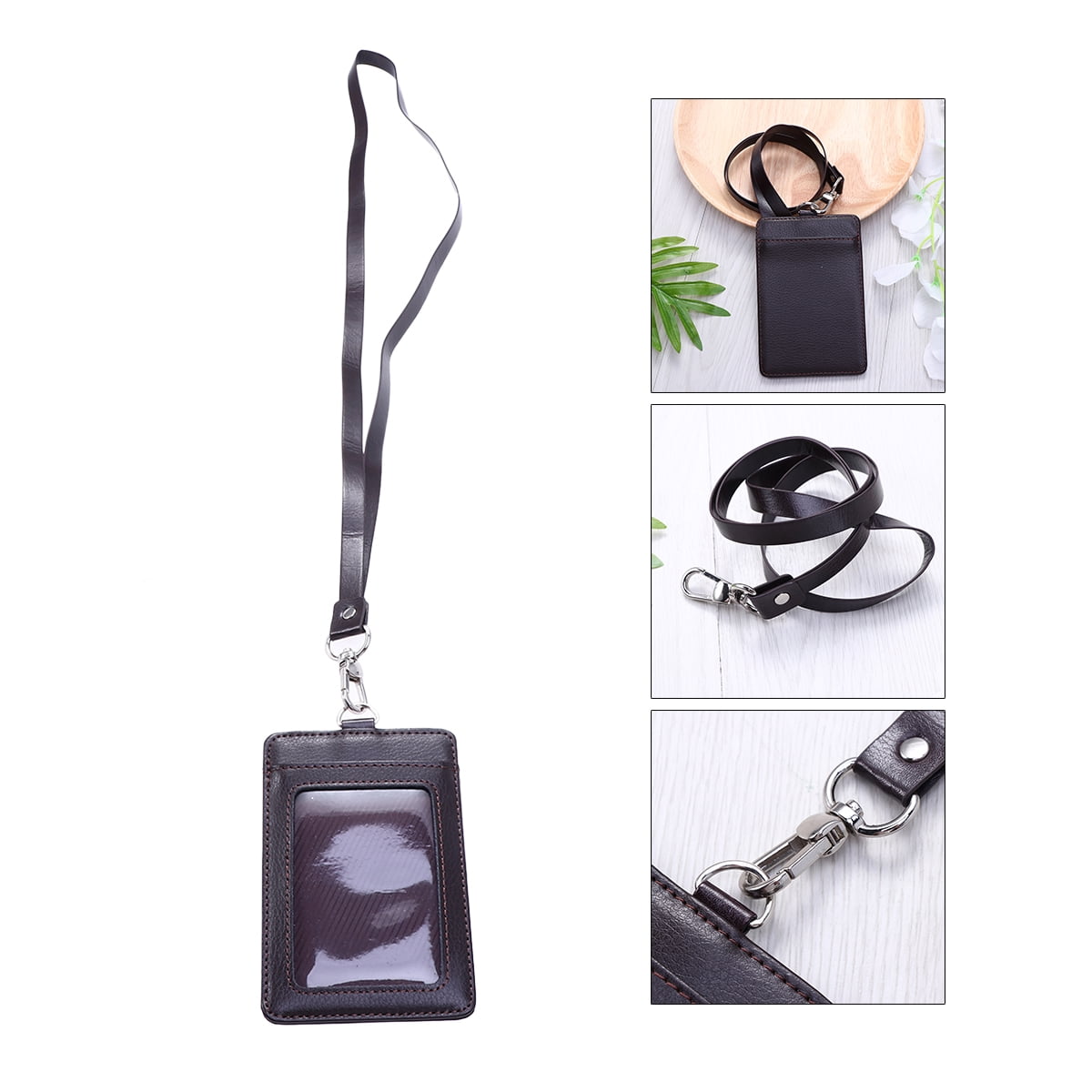 Vertical Badge Holder Leather ID Holder With Detachable Neck Lanyard ...