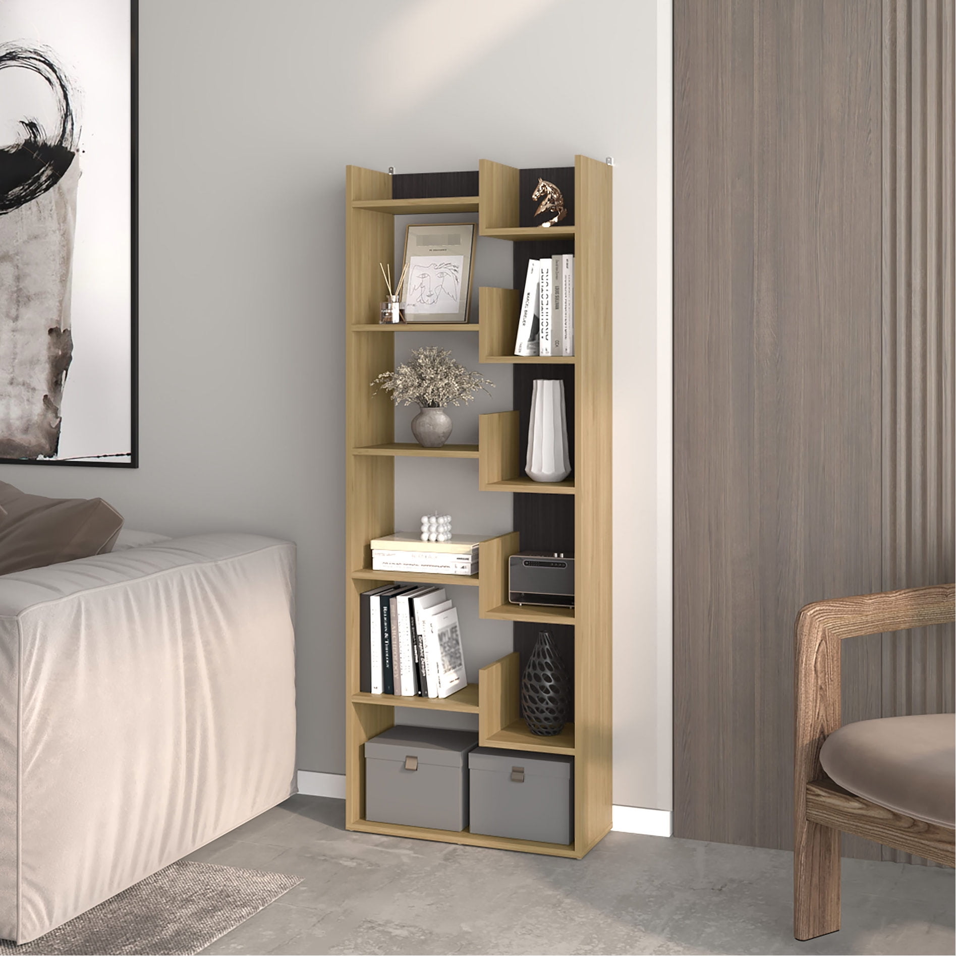 Vertical Bookcase with Open Compartments | Versatile Storage for Personal Items | Particle Board ...