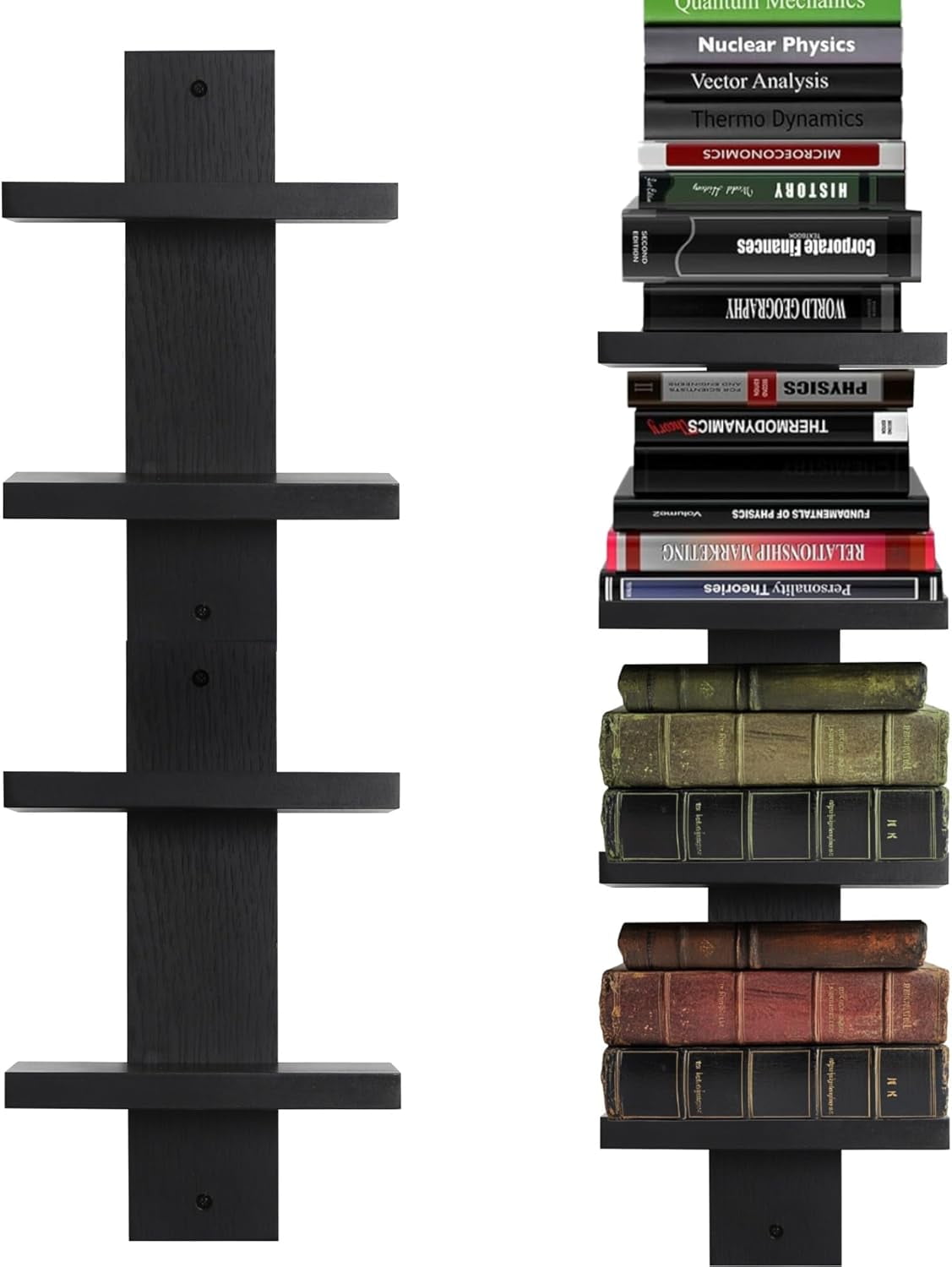 Vertical Bookshelf for Wall, Invisible Column Floating Shelves, 2 Tier ...