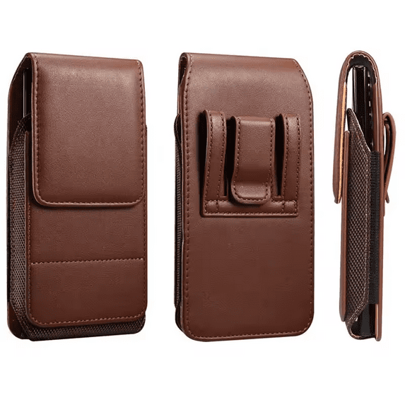 Vertical Brown Leather Case with belt loops and extra compartment ...