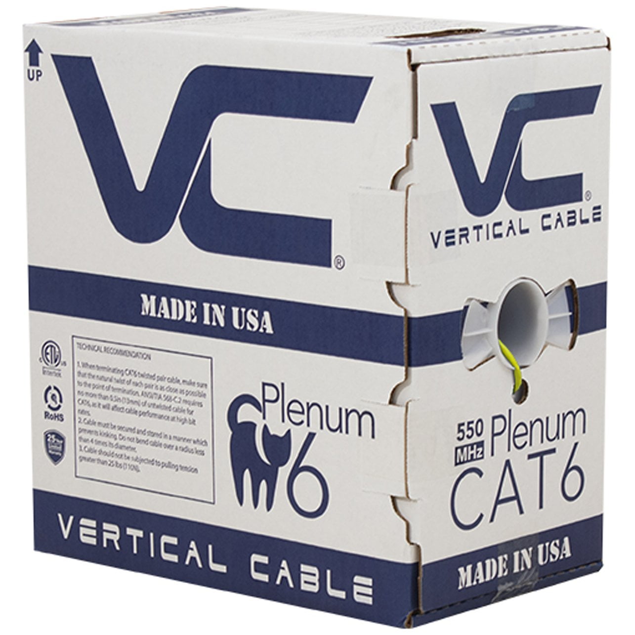 Vertical Cable 166-259/P/YL CAT6, 550 MHz, UTP, 23AWG, 8C Solid Bare ...
