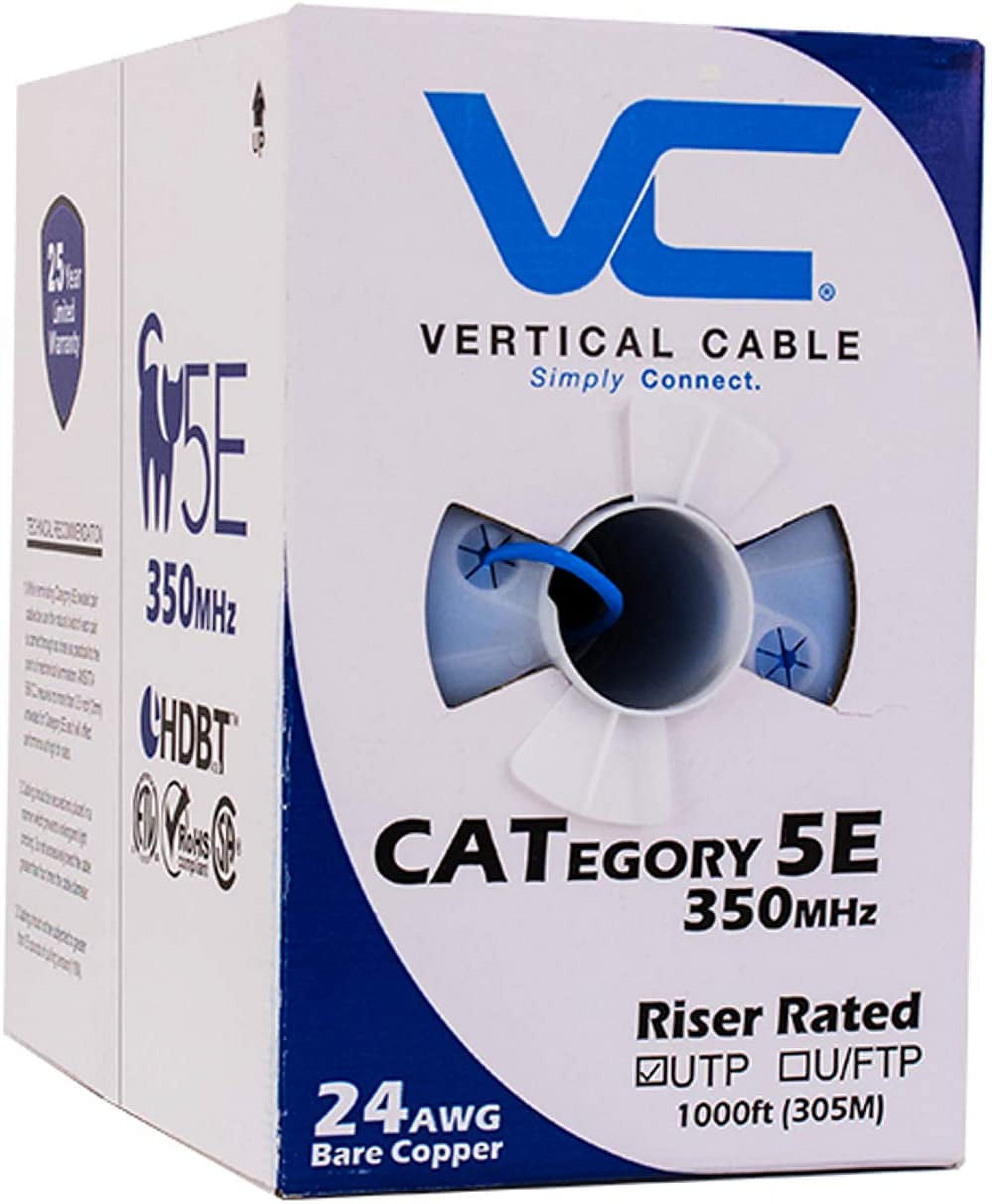 Vertical Cable 1000ft Solid Cat5E Cable - 24AWG 350MHz CMR Bare Copper ...