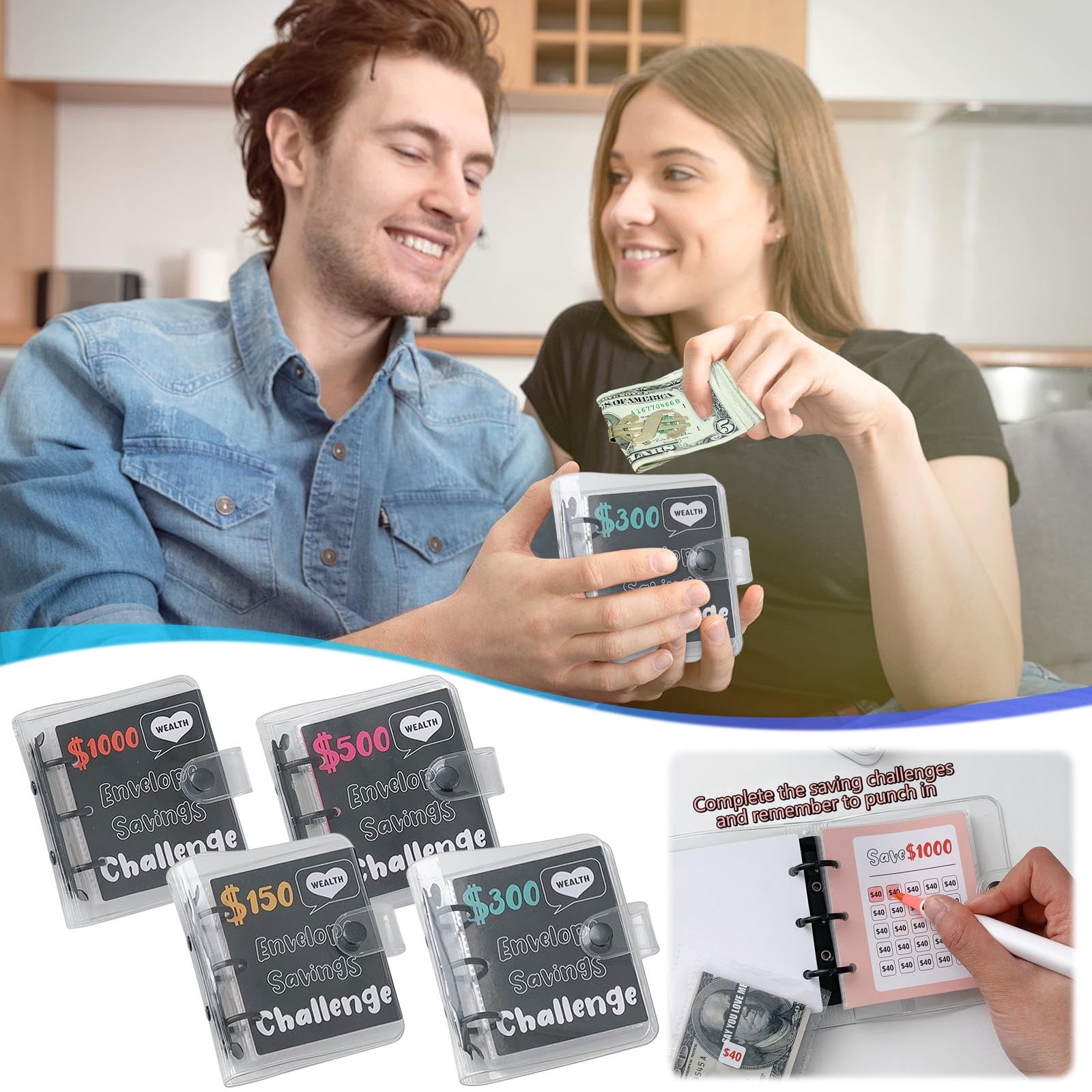 Vertical Cash Savings Binder with 3-Ring Clip - PVC Loose-leaf Storage ...