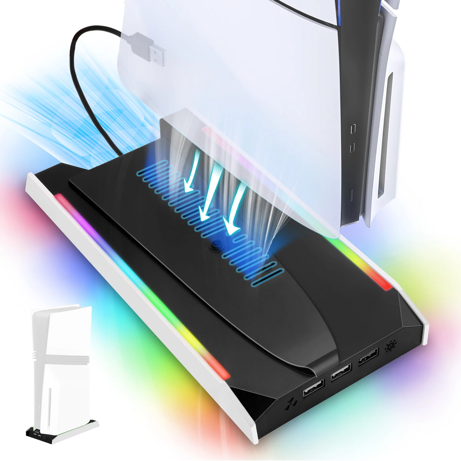 Vertical Cooling Fan Stand for PS5 Slim/Pro with 3-Speed Fan RGB Light ...