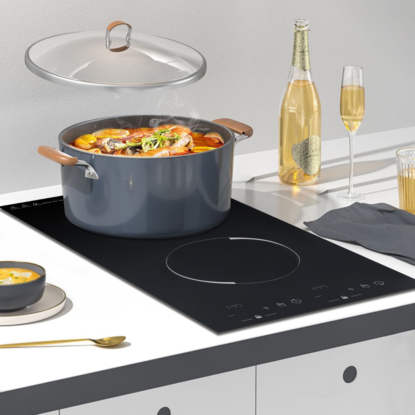 Vertical Double Induction Cooktop, 4000W Dual Burner with 9 Power ...
