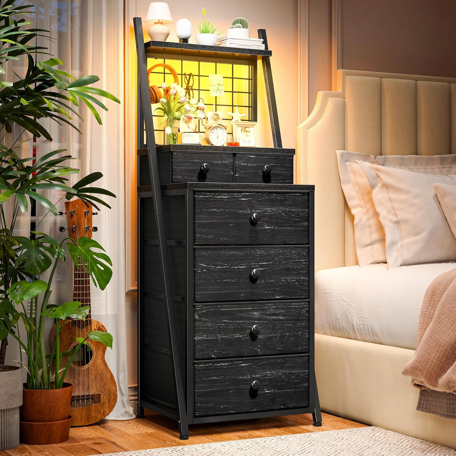 Vertical Dresser for Bedroom Tall Dresser with LED Dressers 6 Drawer ...