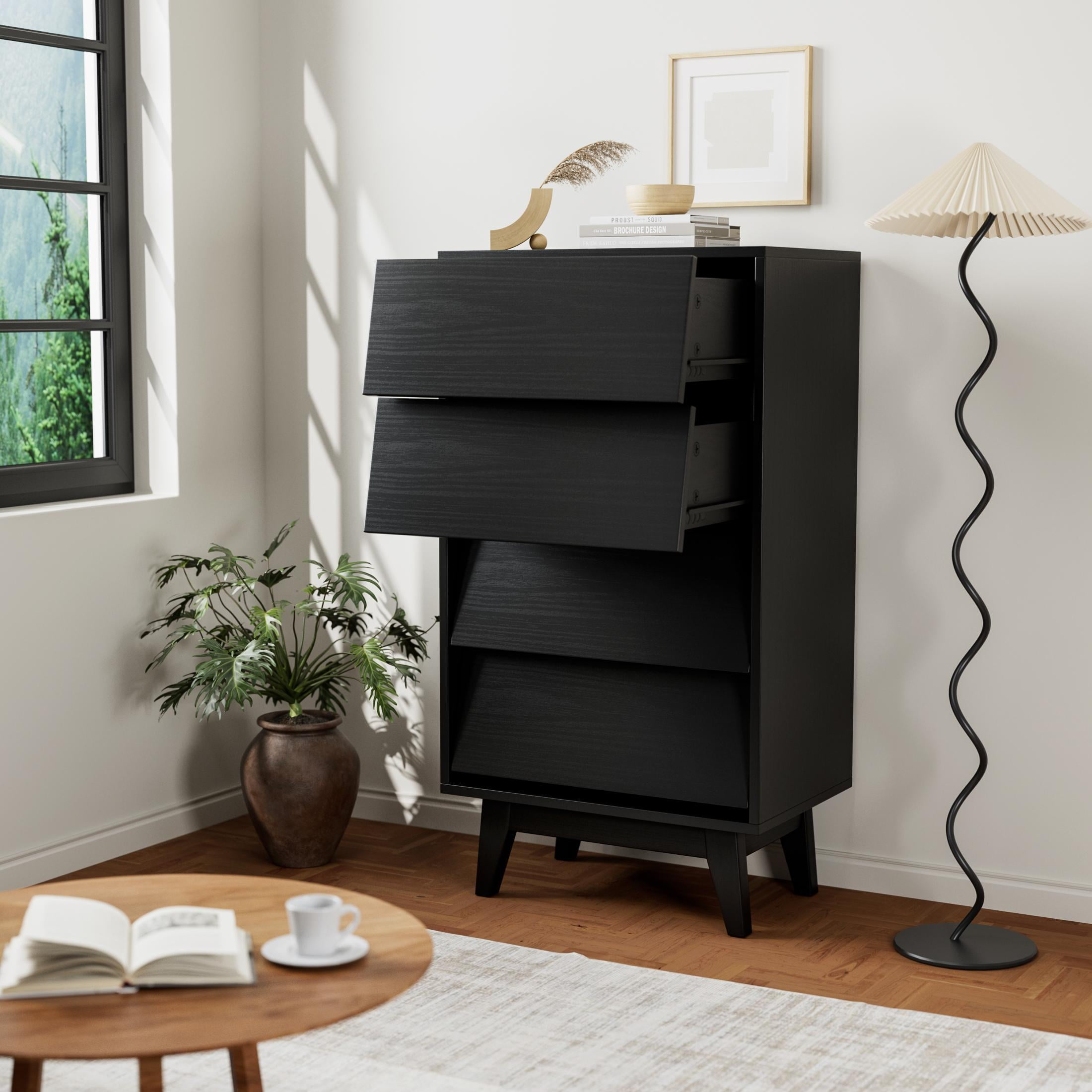 Vertical Dressers for Bedroom with 4 Wide Deep Drawers, Wooden Storage ...