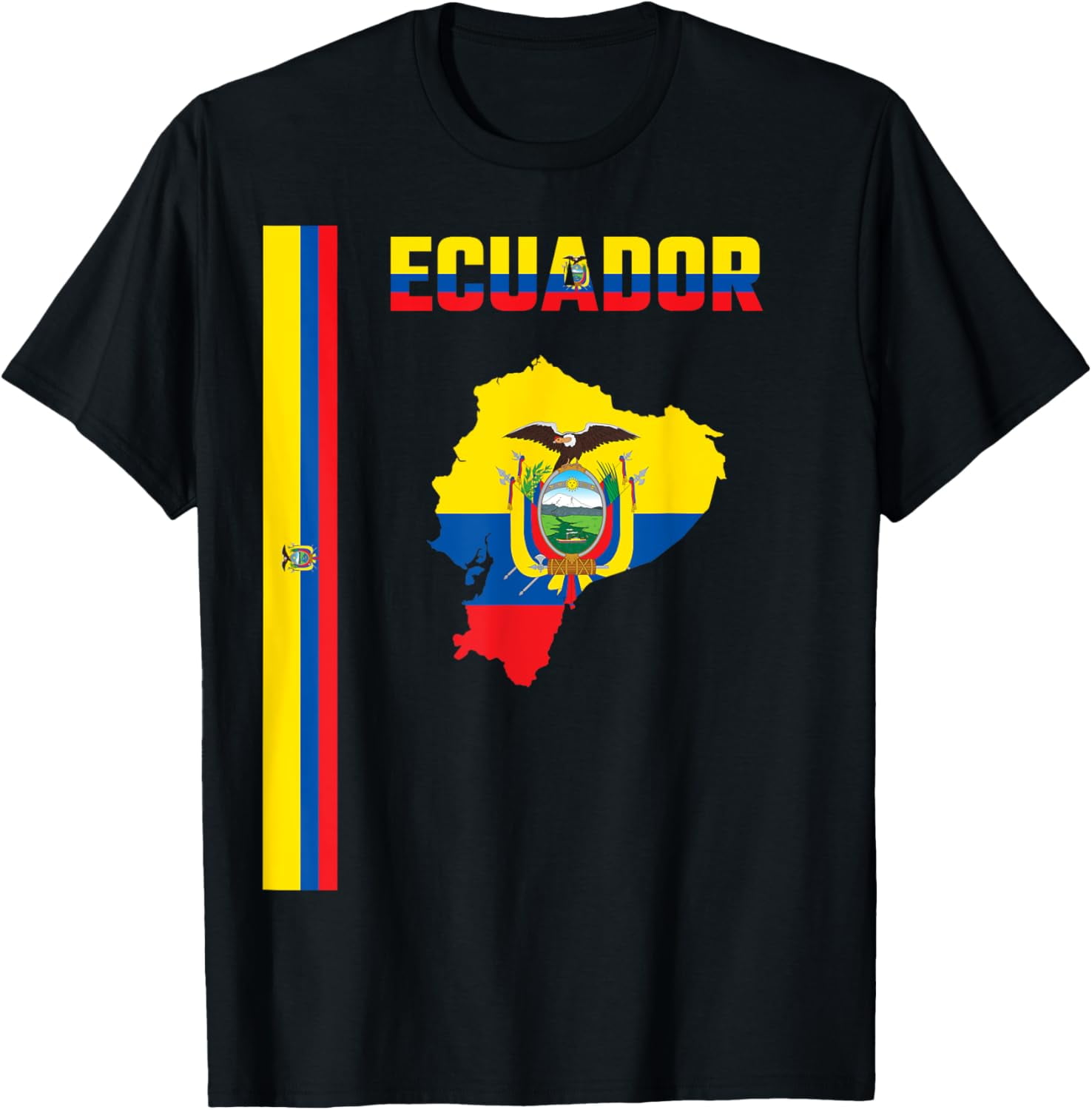 Vertical Ecuadorean Flag, text “ECUADOR” & Silhouette map T-Shirt ...