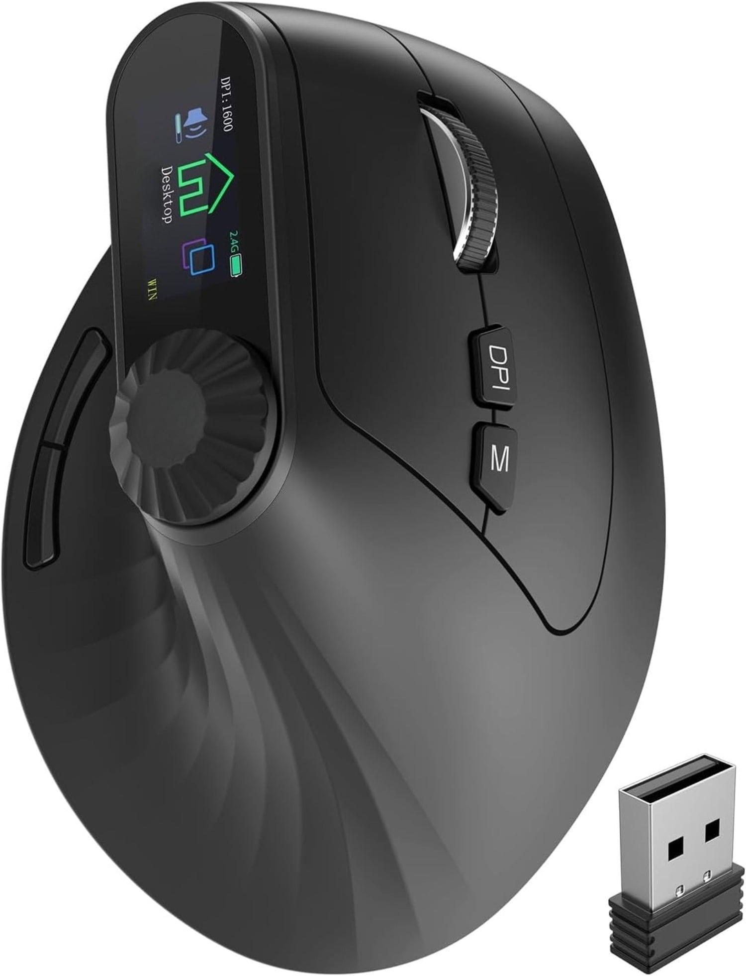 Vertical Ergonomic Mouse with LED Screen & Knob Control, Rechargeable ...