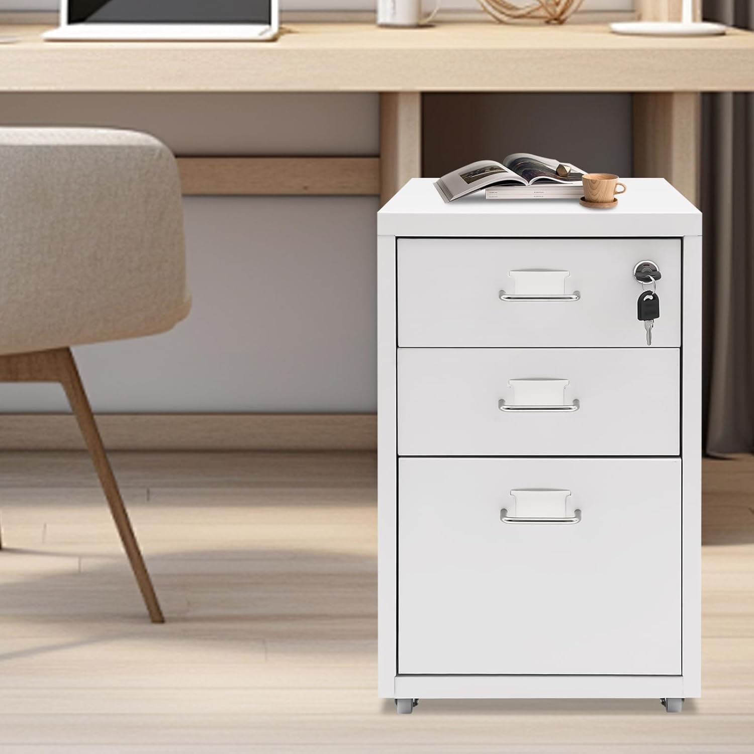 Vertical File Cabinet with 3 Drawers, Freestanding Filing Cabinet with ...