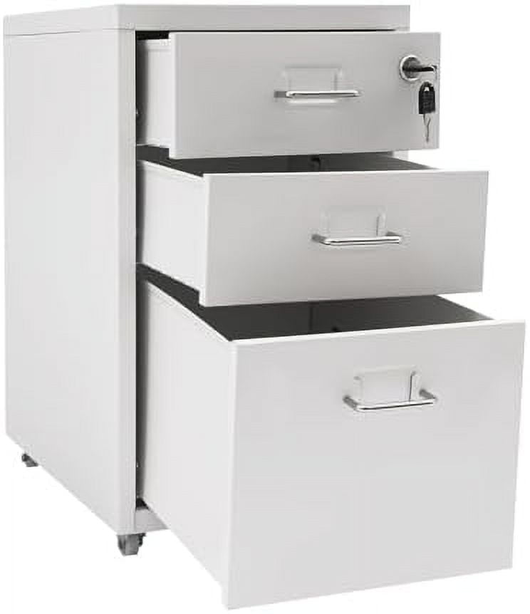 Vertical File Cabinet with 4 Wheels - 3-Drawer Metal Mobile File Cabinet with Lock - 11×16×18.3 ...